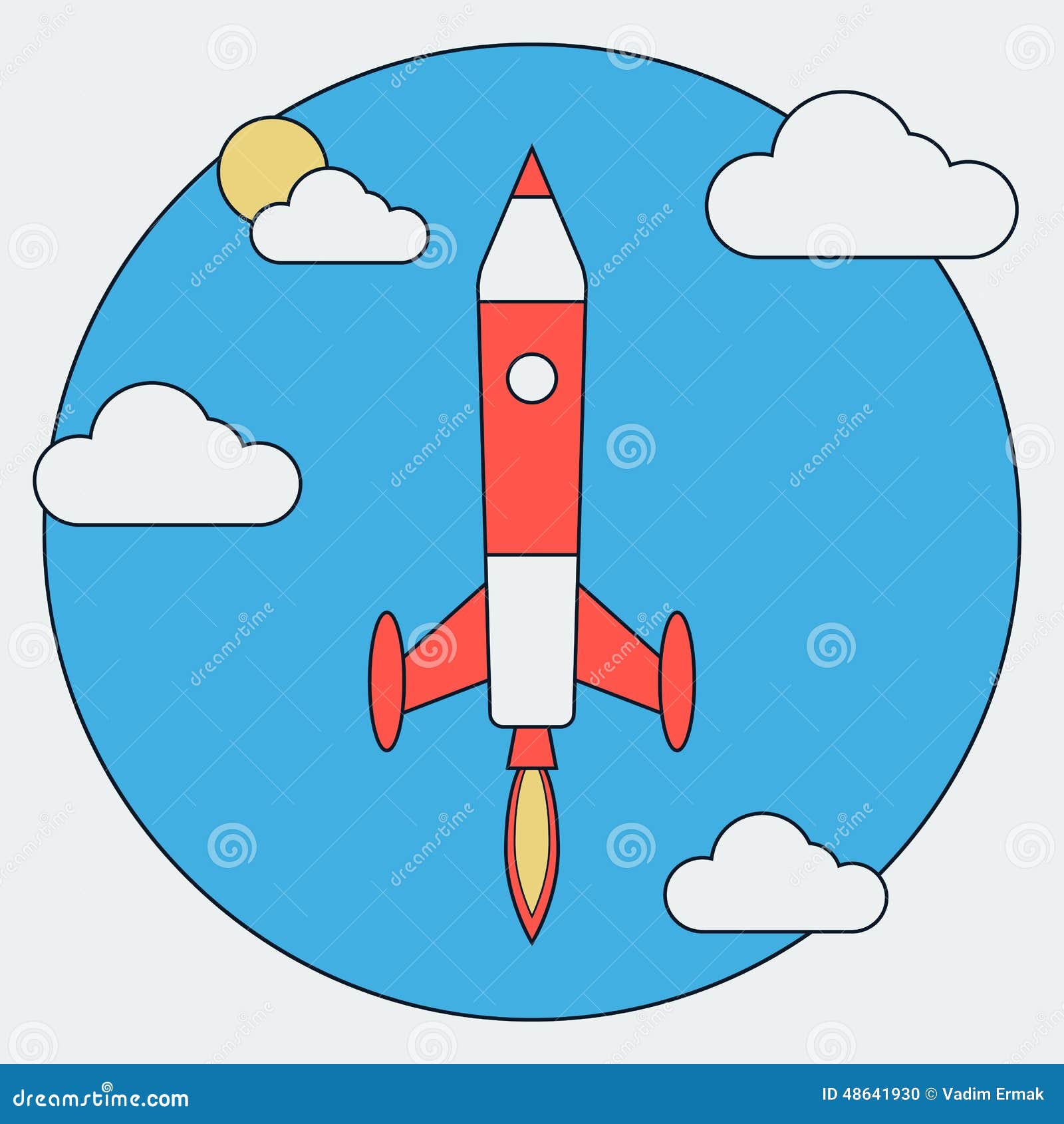 Cartoon Rocket Launch Flat Vector Illustration Stock Vector ...