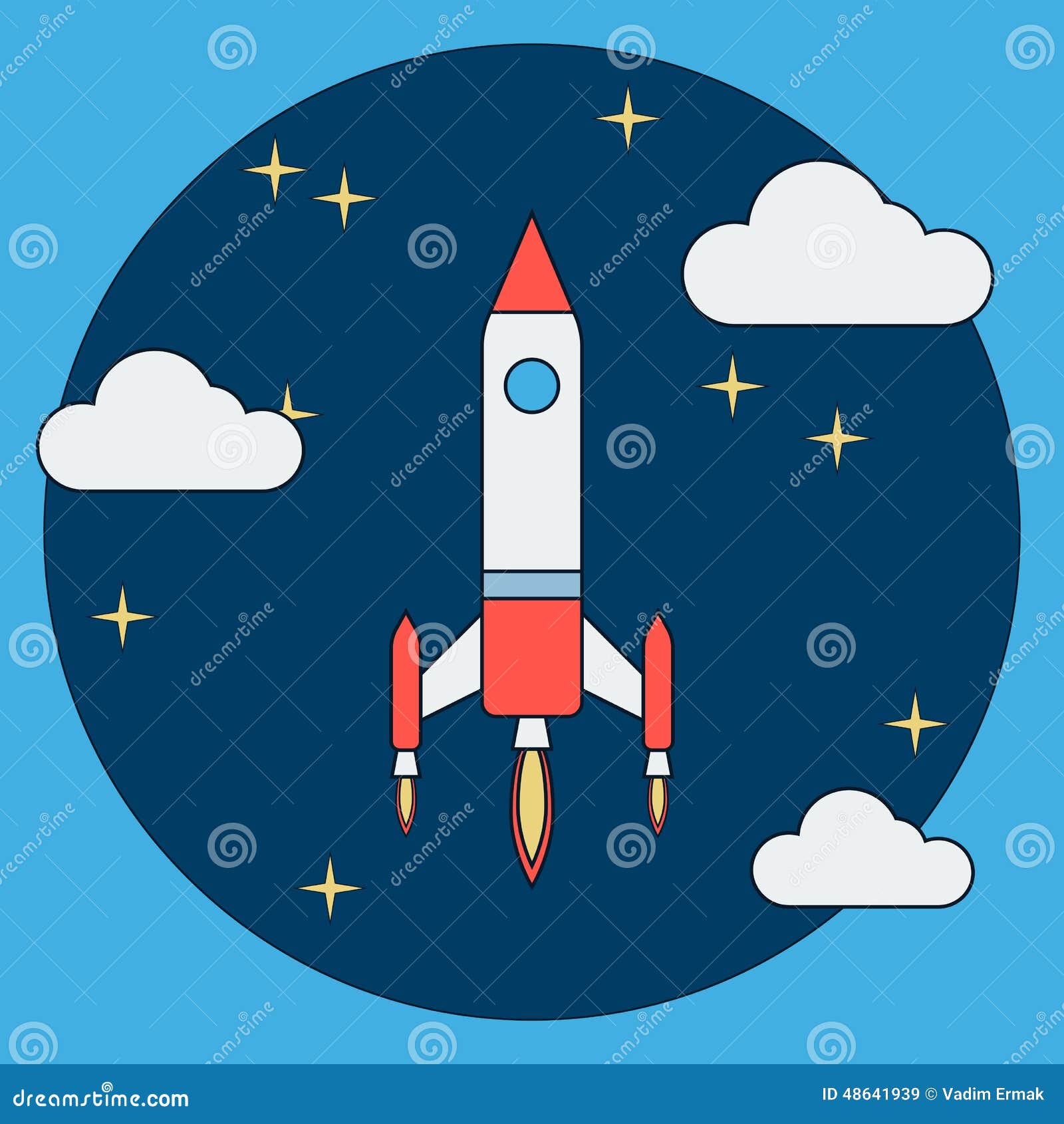 Cartoon Rocket Launch Flat Vector Illustration Stock Vector ...