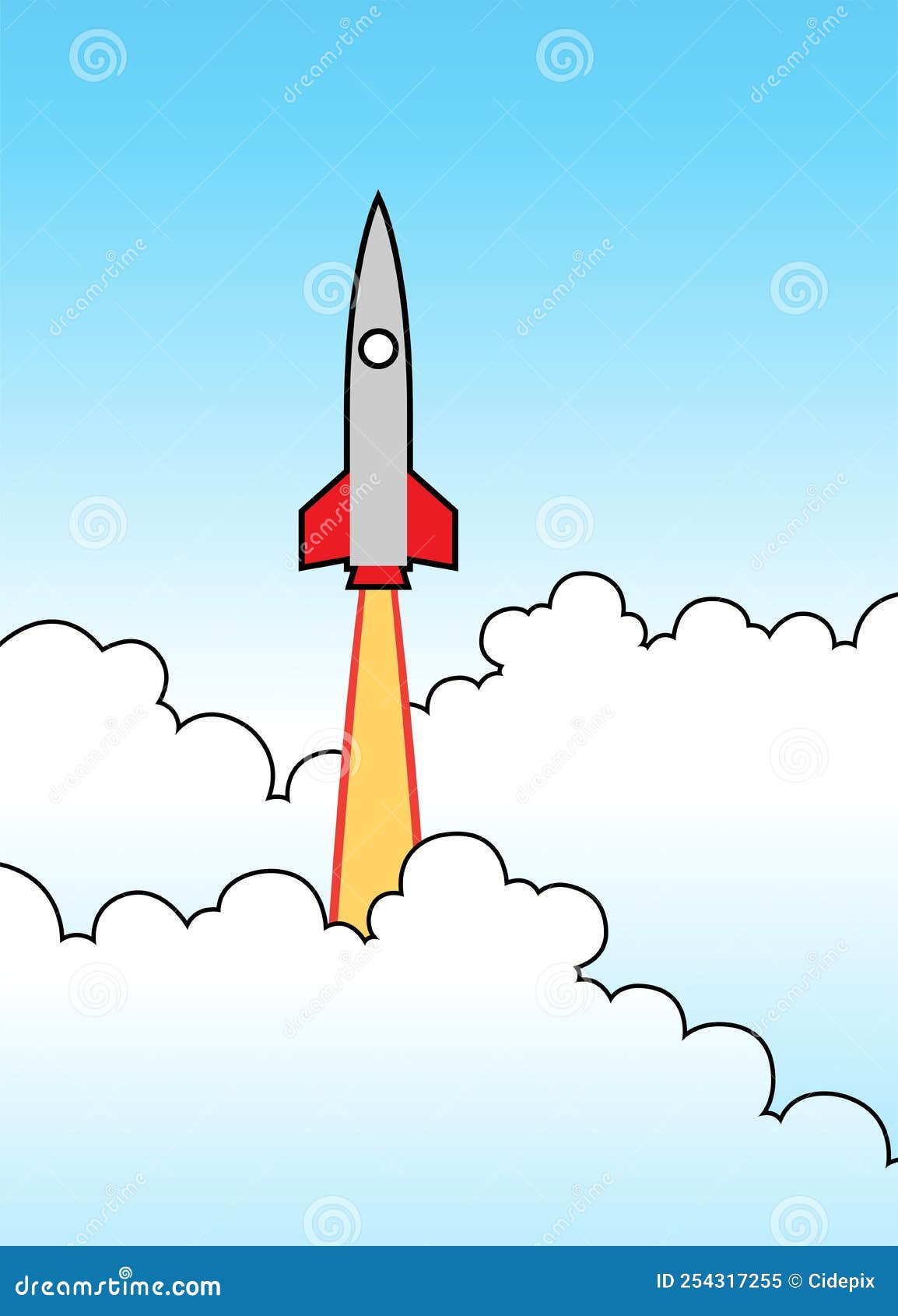 Cartoon Rocket Launch Over a Blue Sky Stock Vector - Illustration of ...