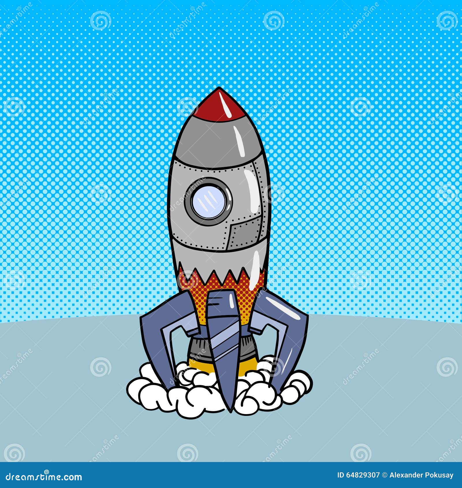 Cartoon Rocket Launch Pop Art Style Vector Stock Vector - Illustration ...
