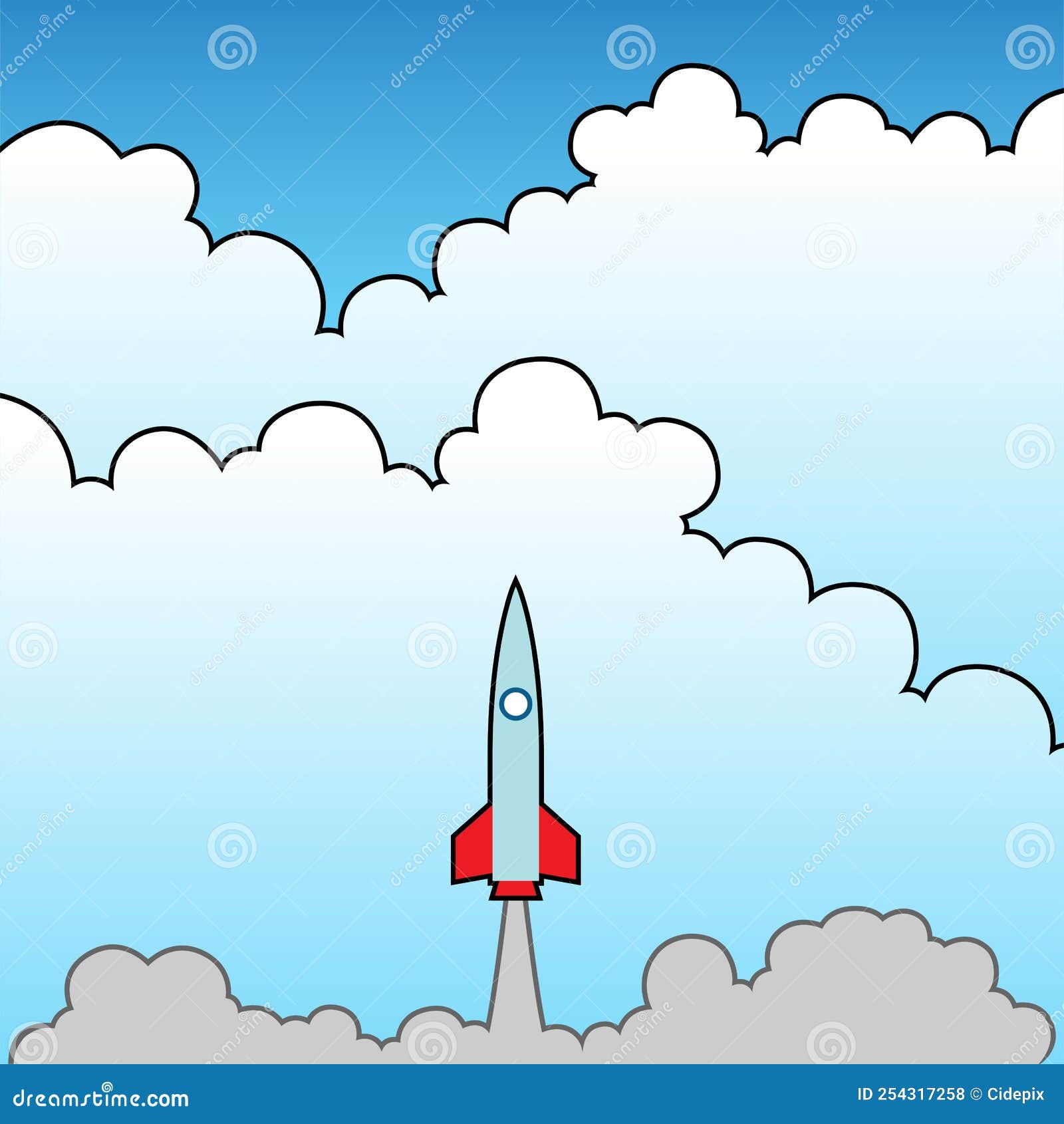 Cartoon Rocket Launches and Flies into the Clouds Stock Vector ...