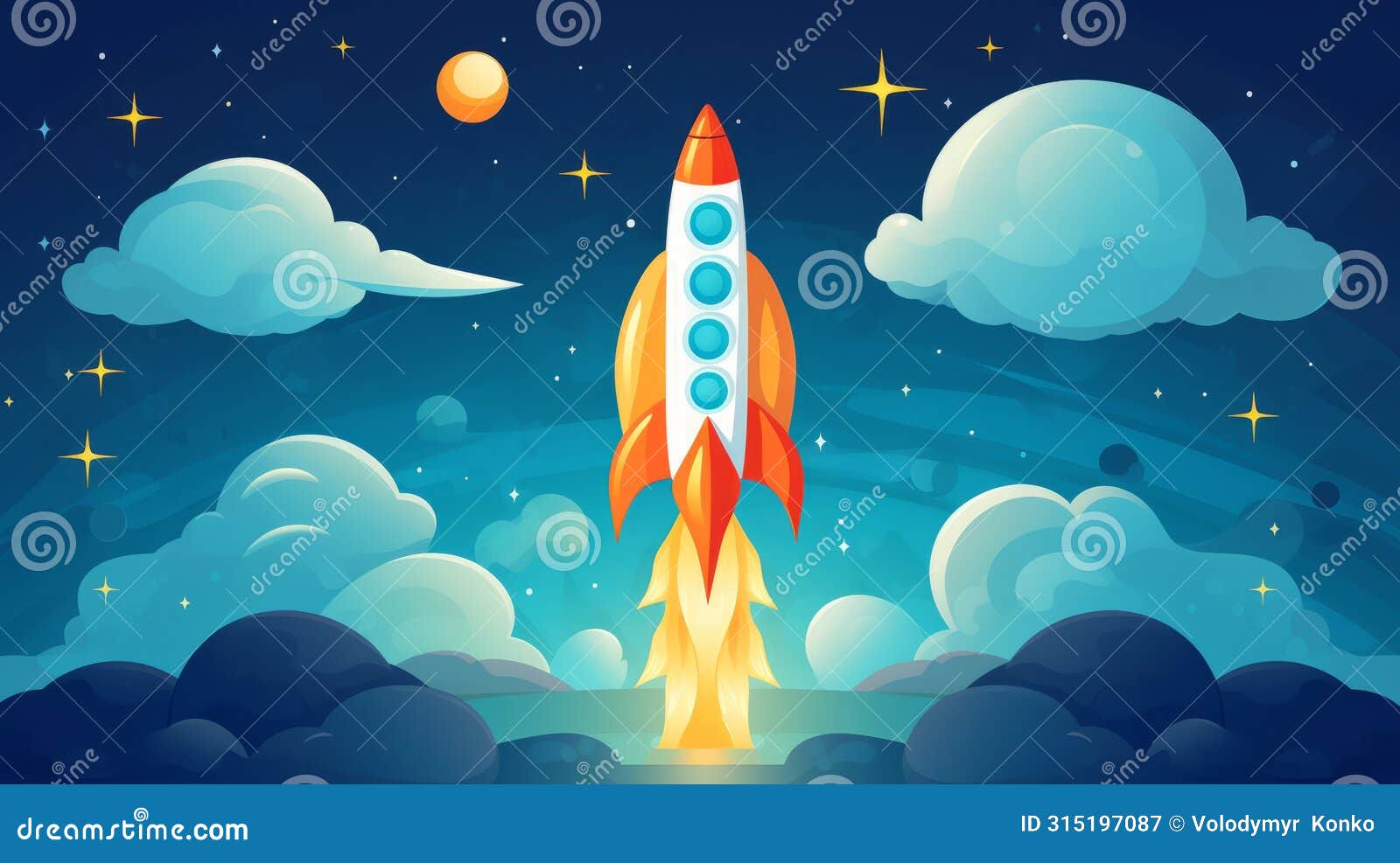 Cartoon Rocket Launching into the Night Sky Stock Image - Image of ...