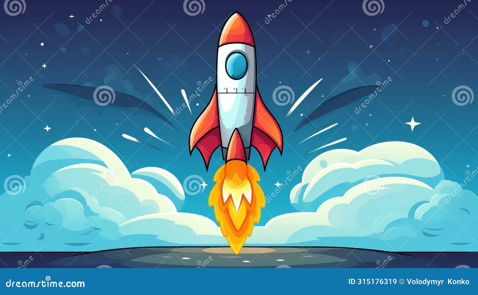 A Cartoon Rocket Launching into the Sky Stock Image - Image of journey ...