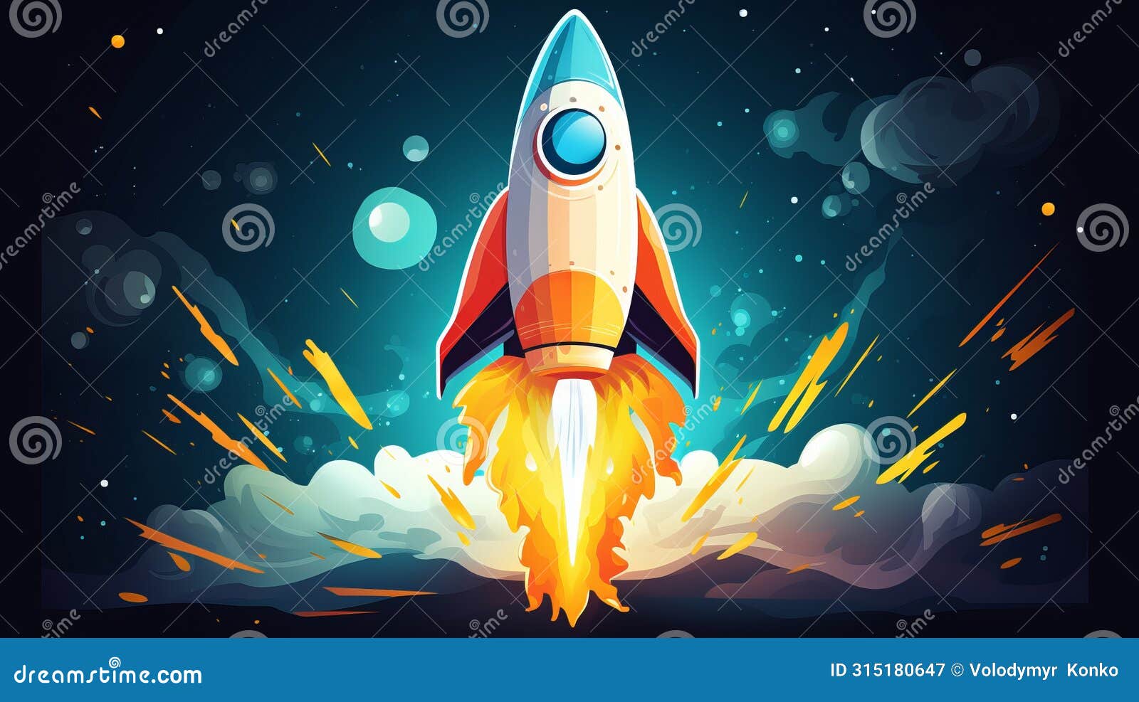 A Cartoon Rocket Launching into the Sky Stock Image - Image of blastoff ...