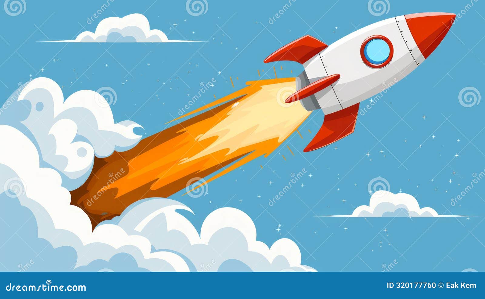 Cartoon Rocket Launching into the Sky Illustrative Image of a Spaceship ...