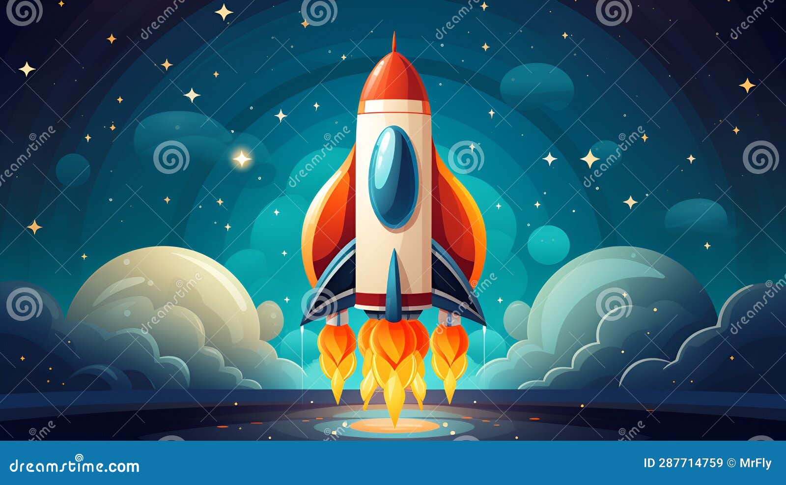 Cartoon Rocket Ship Flying in Space Stock Illustration - Illustration ...