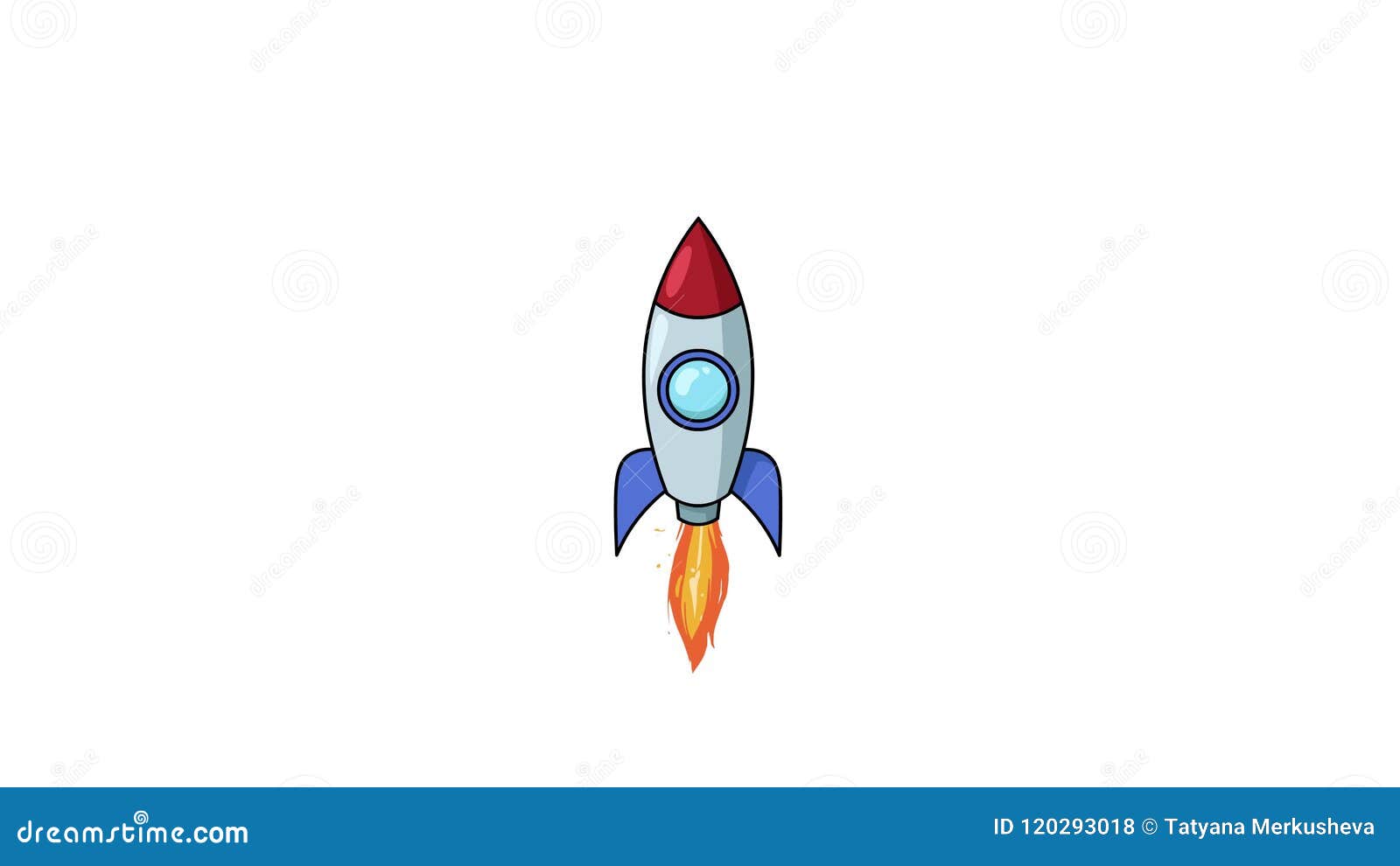 Cartoon Rocket Ship Flying on White Background. Isolated Flat Animation ...