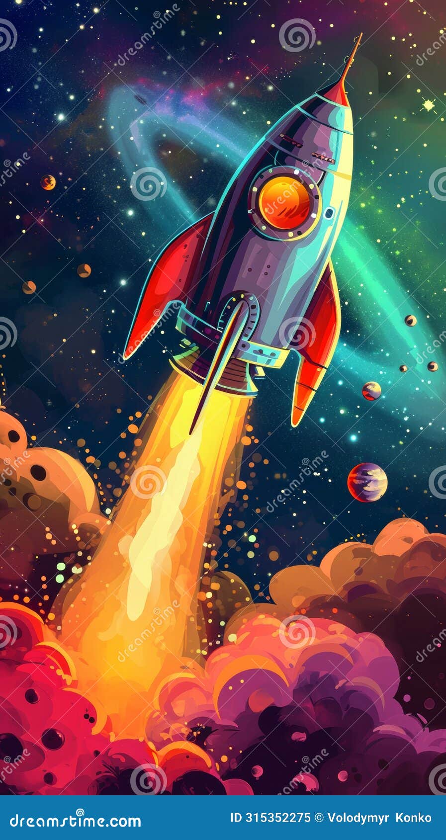Cartoon Rocket Soaring through Outer Space Stock Image - Image of stars ...