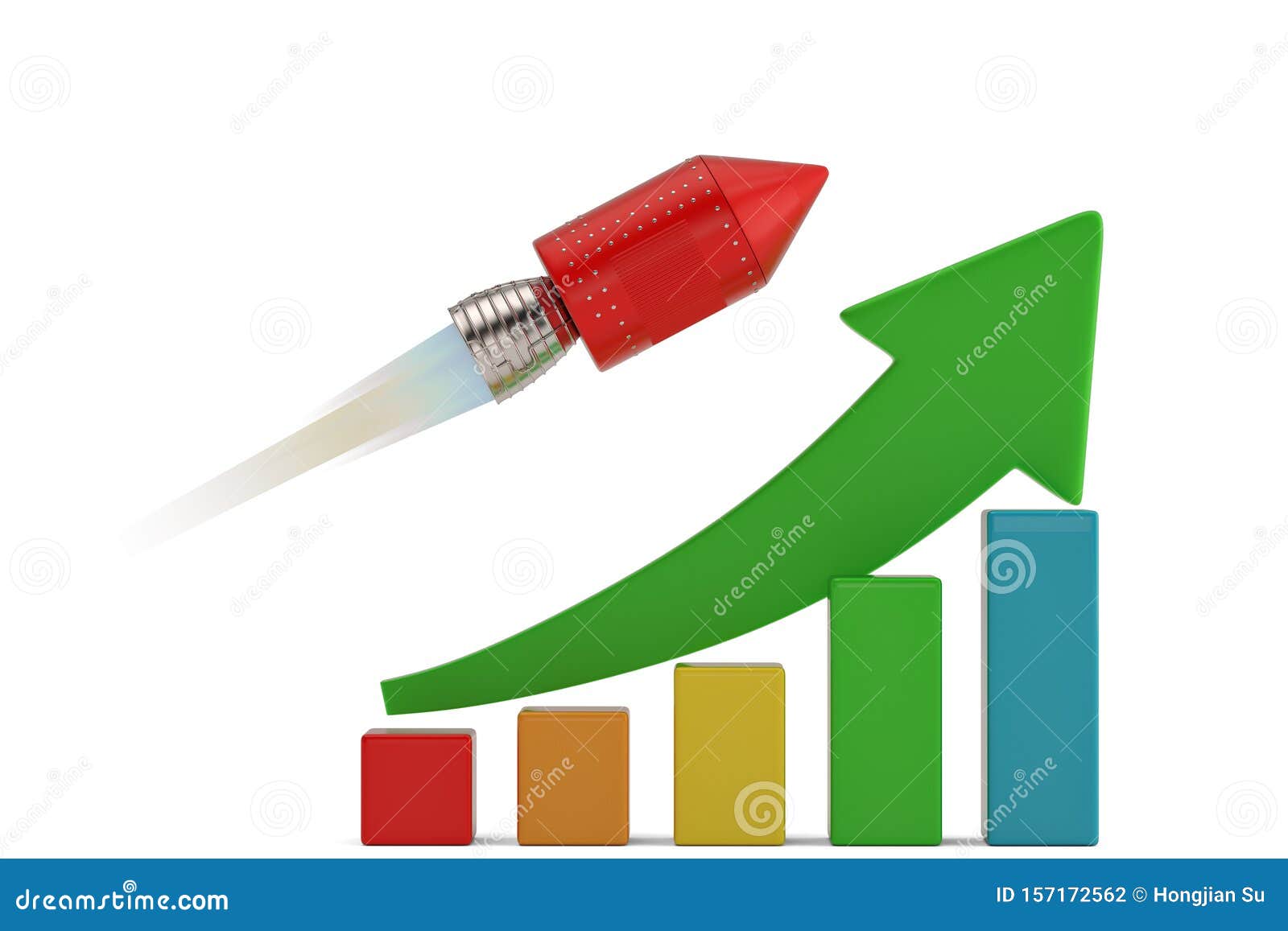 Cartoon Rocket Space Ship and Graph Isolated on White Background, 3D ...