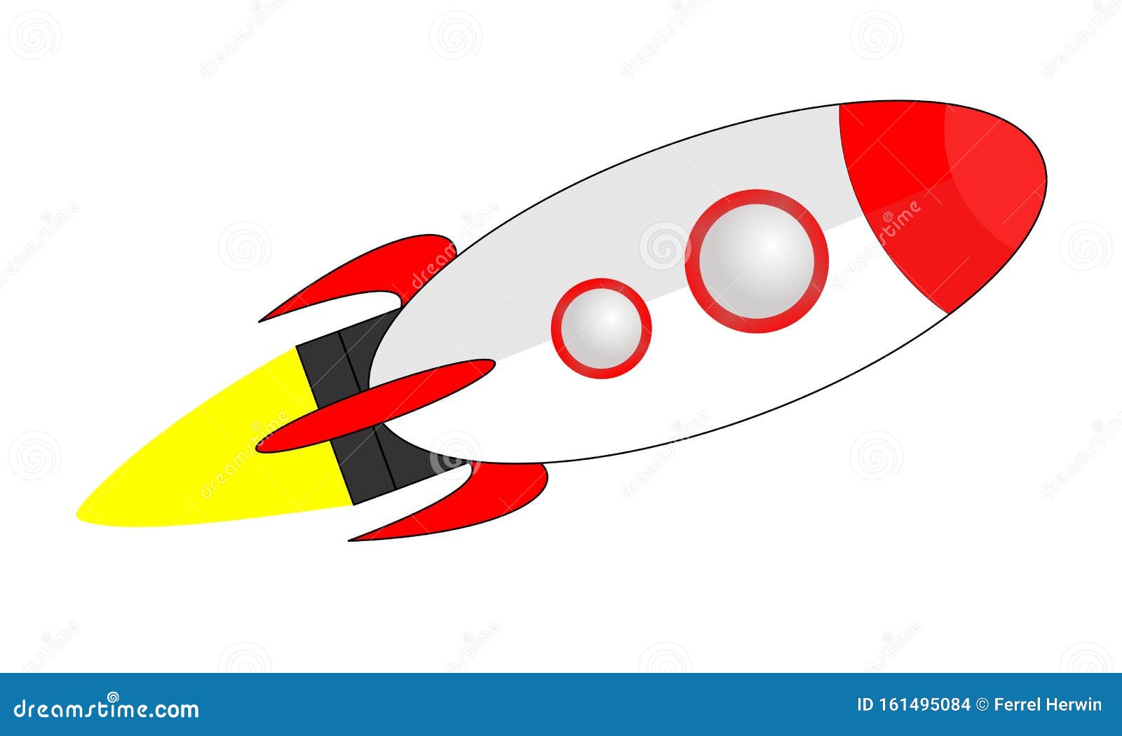 Cartoon Rocket Spaceship Take Off, Vector Illustration. Simple Retro ...