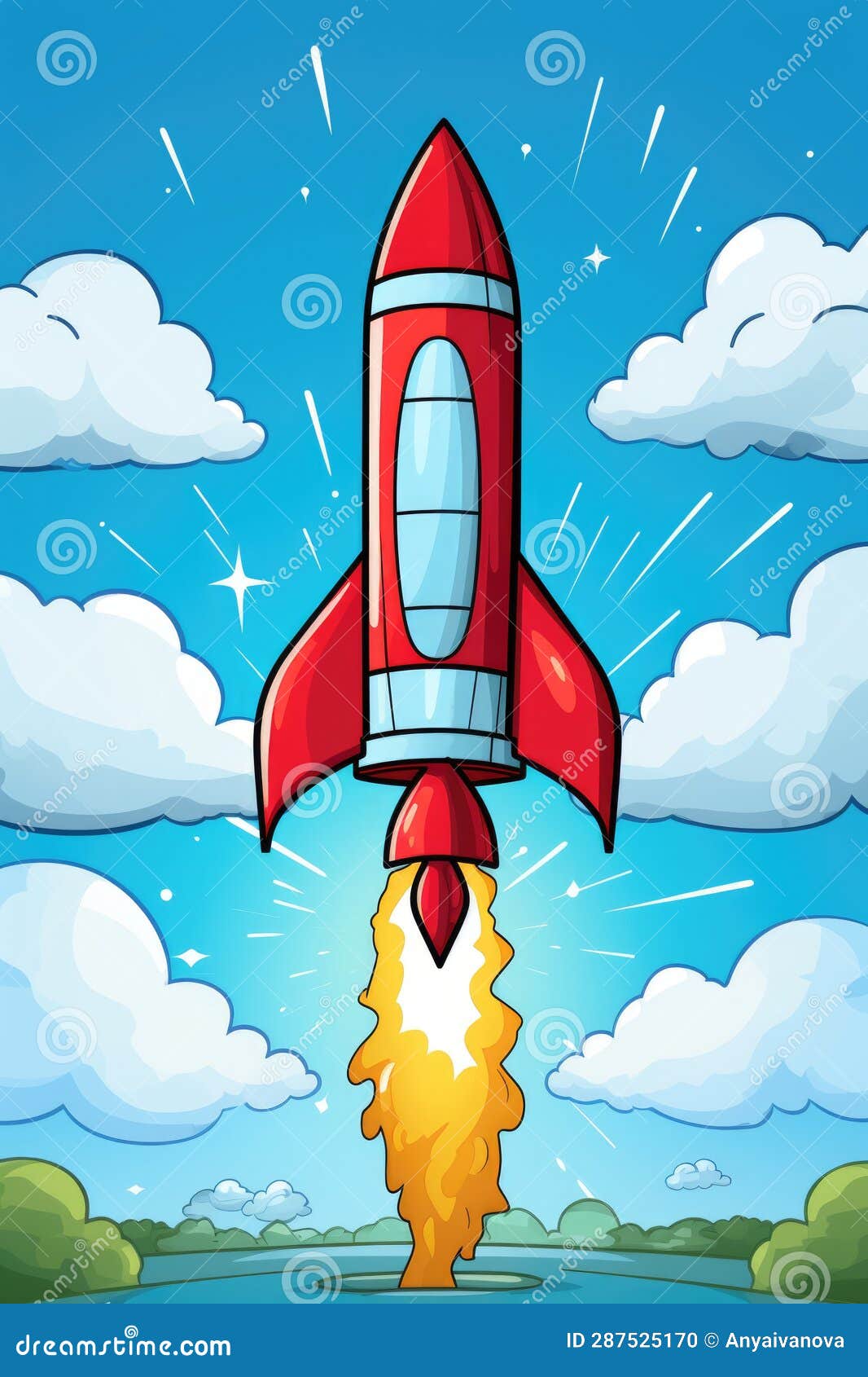 A Cartoon Rocket Taking Off into the Sky. Stock Illustration ...