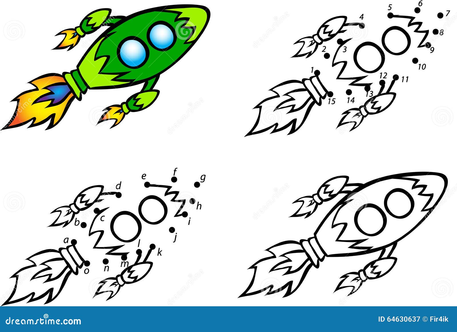 Cartoon Rocket. Vector Illustration. Coloring and Dot To Dot Game for ...