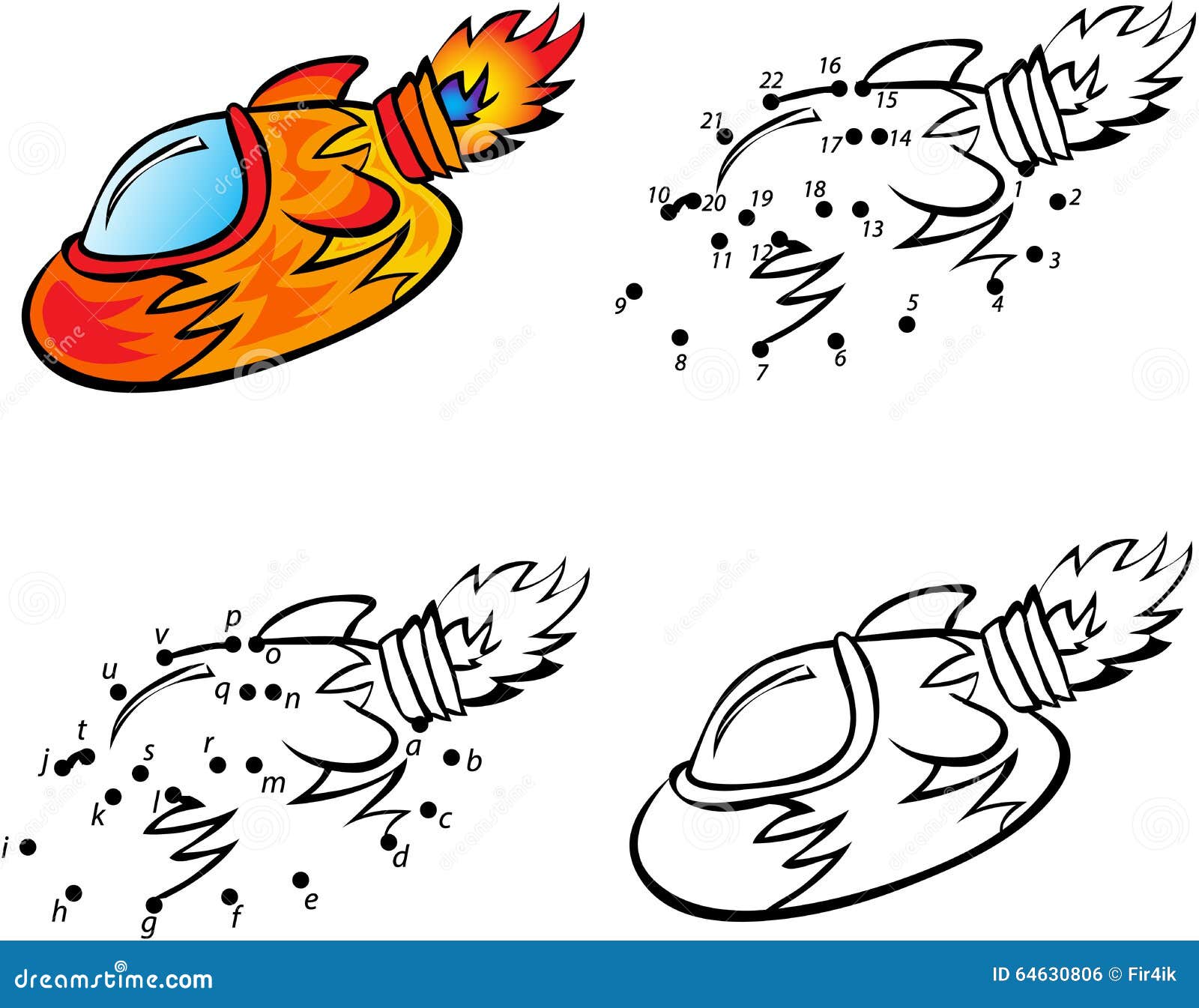 Cartoon Rocket. Vector Illustration. Coloring and Dot To Dot Game for ...