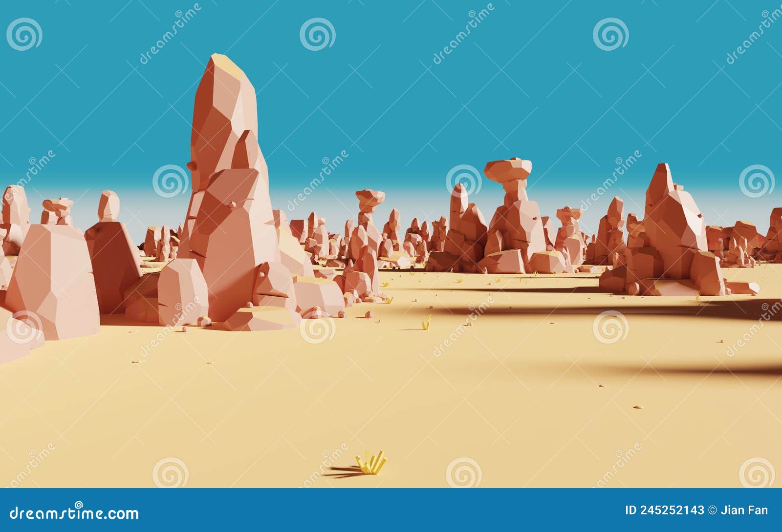 Cartoon Rocks with Sand Desert, 3d Rendering Stock Illustration ...