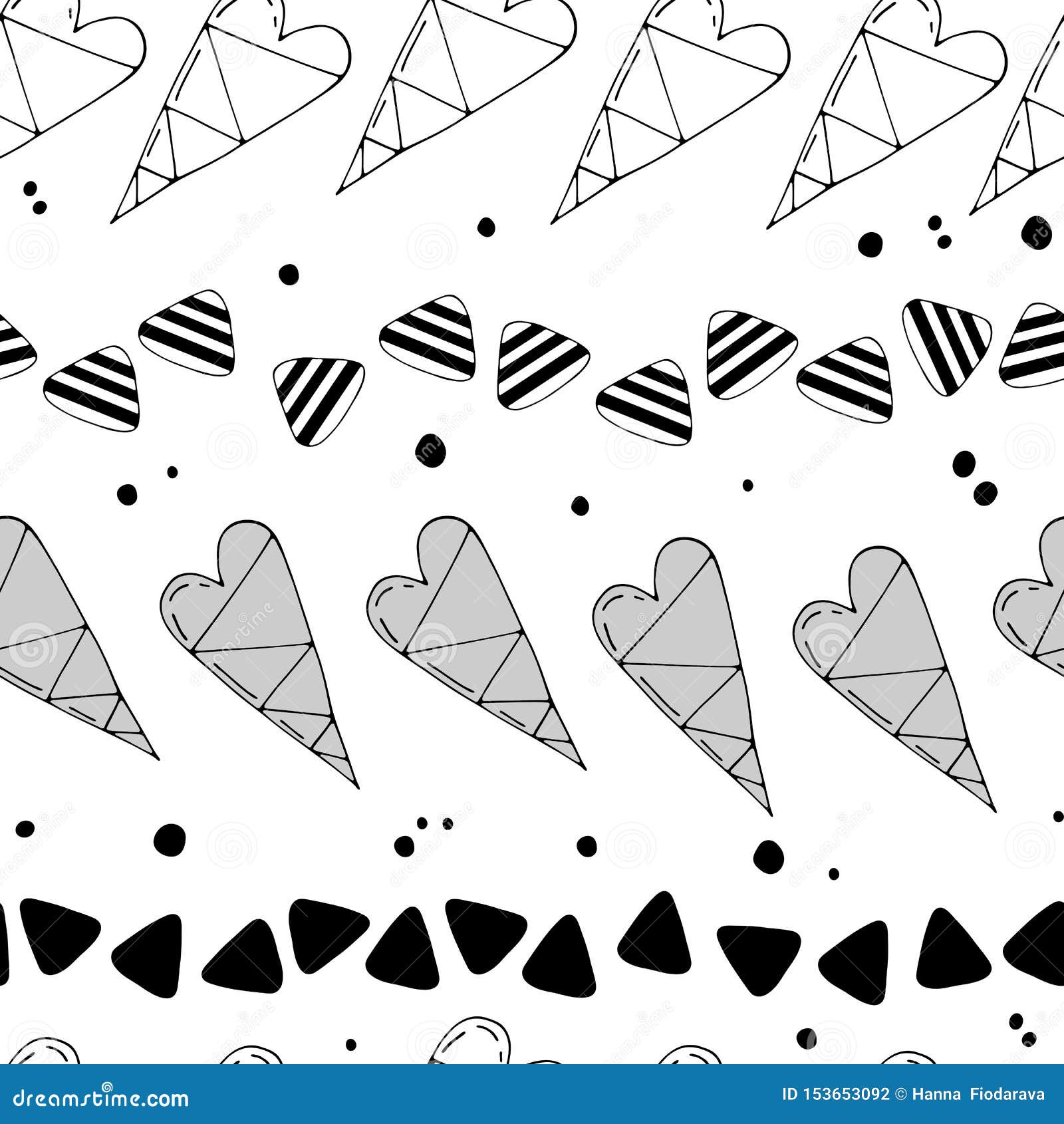 Cartoon Romantic Seamless Repeating Vector Pattern with Hearts and Cute ...