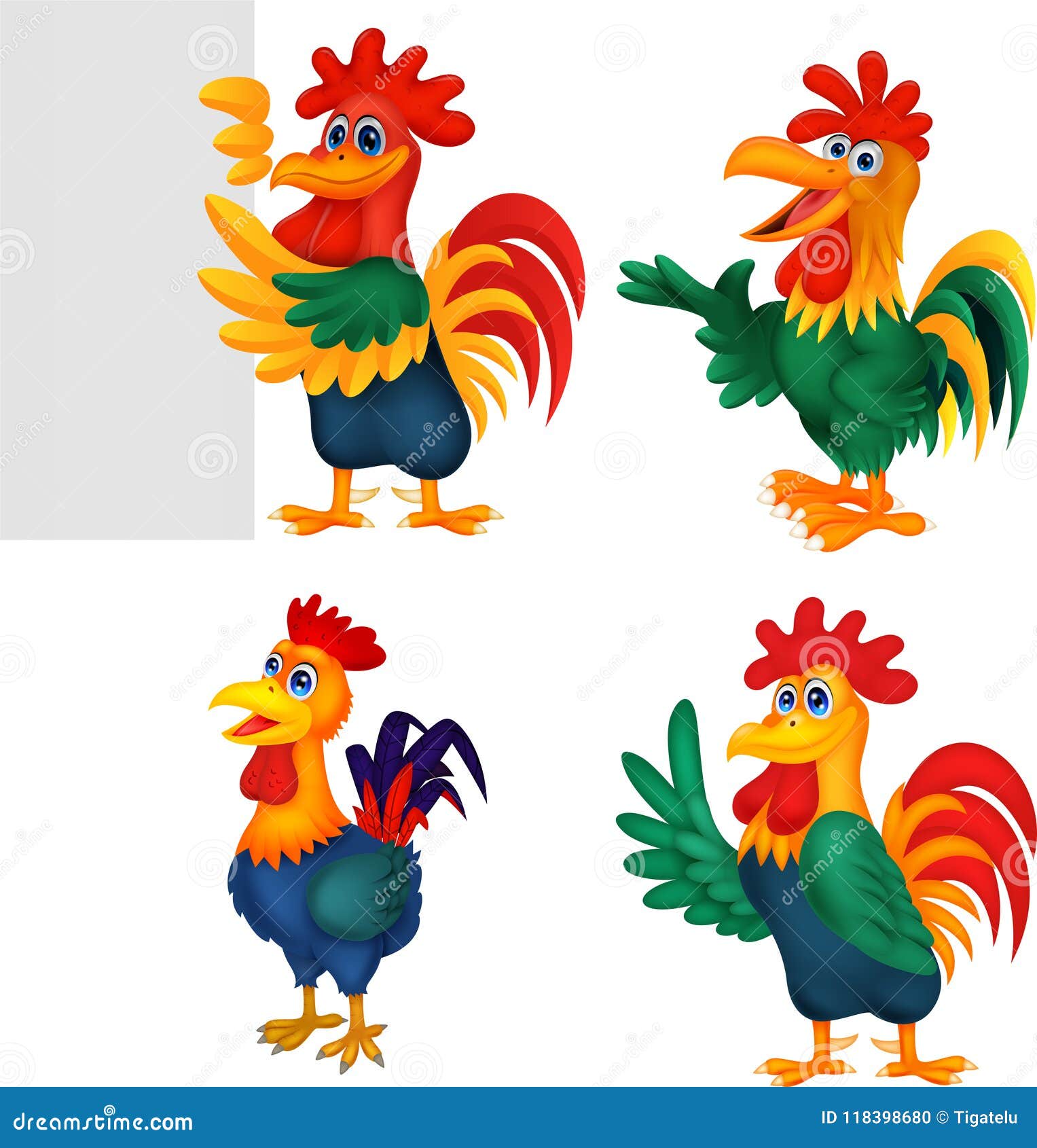 Cartoon Rooster Collection Set Stock Illustration - Illustration of ...