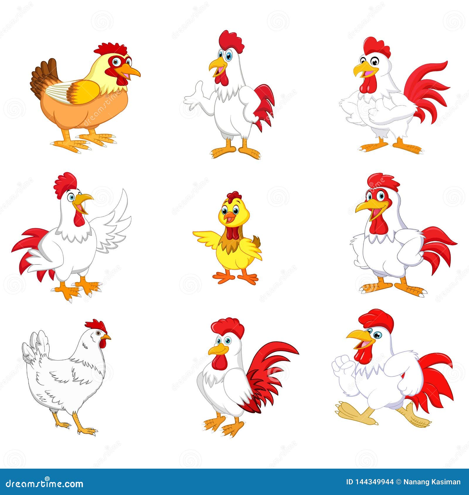 Cartoon Rooster Collection Set Stock Vector - Illustration of beautiful ...