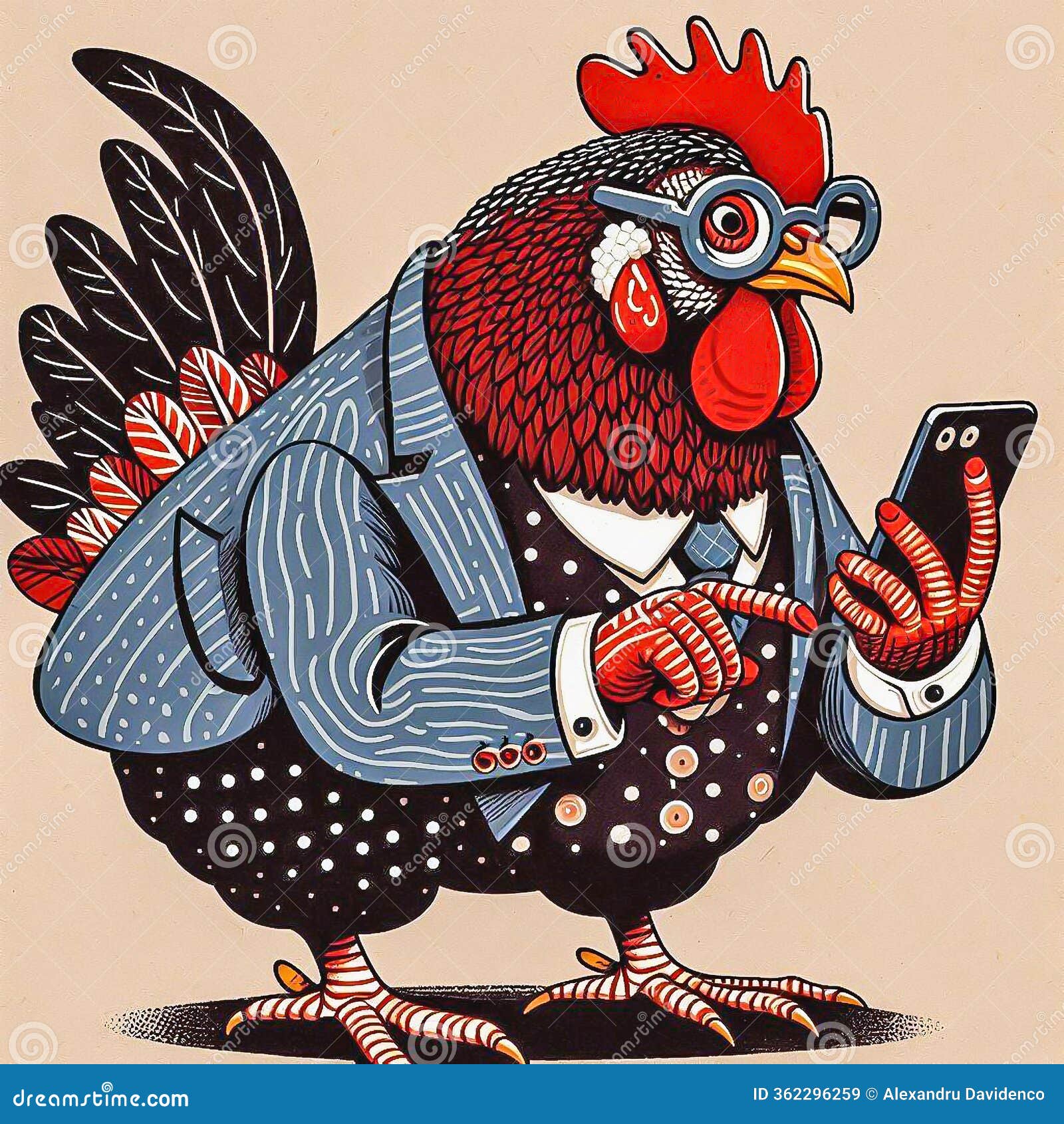Cartoon Rooster with a Phone in His Hands Stock Illustration ...