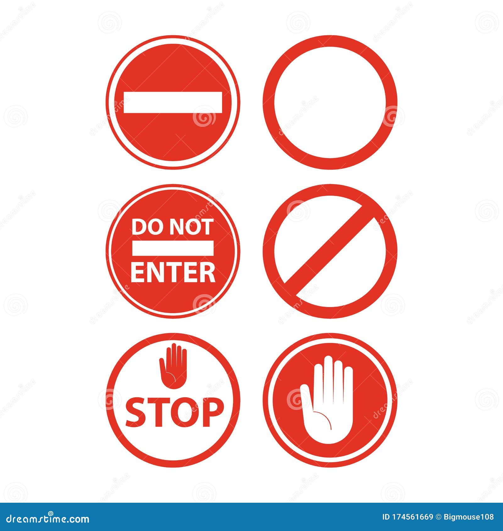Cartoon Round Red Stop Signs Icon Set Different Type. Vector Stock ...