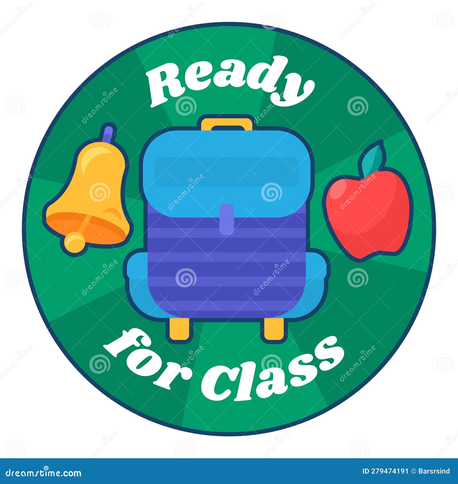 Cartoon Round Sticker Ready for Class Study Stock Vector - Illustration ...