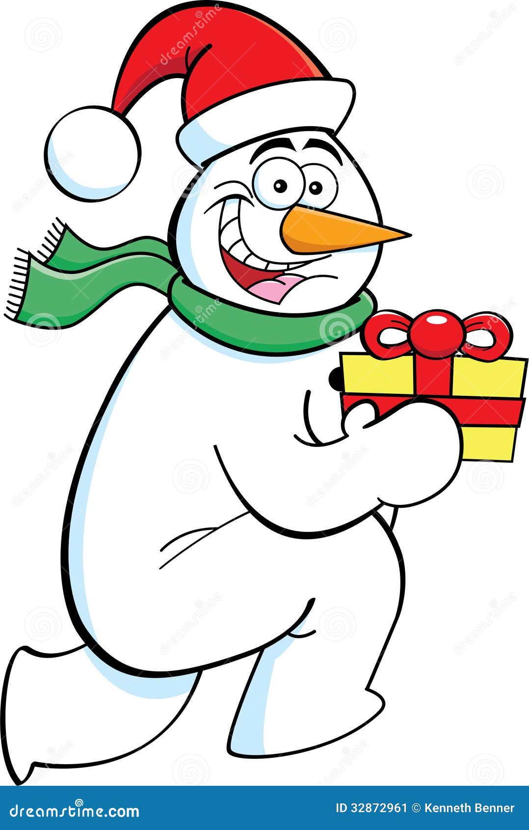 Cartoon Running Snowman with a Gift Stock Vector - Illustration of ...