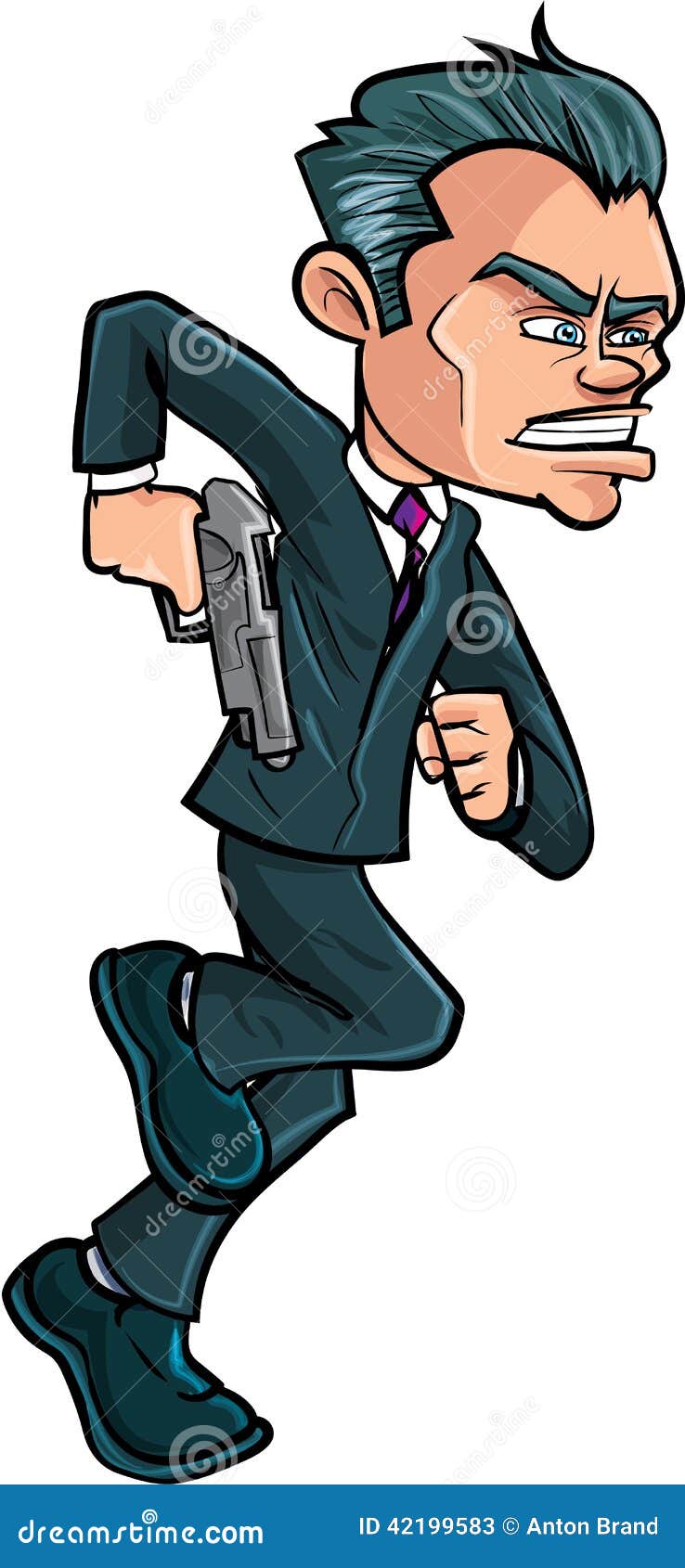 Cartoon Running Spy in a Suit with a Gun Stock Illustration ...
