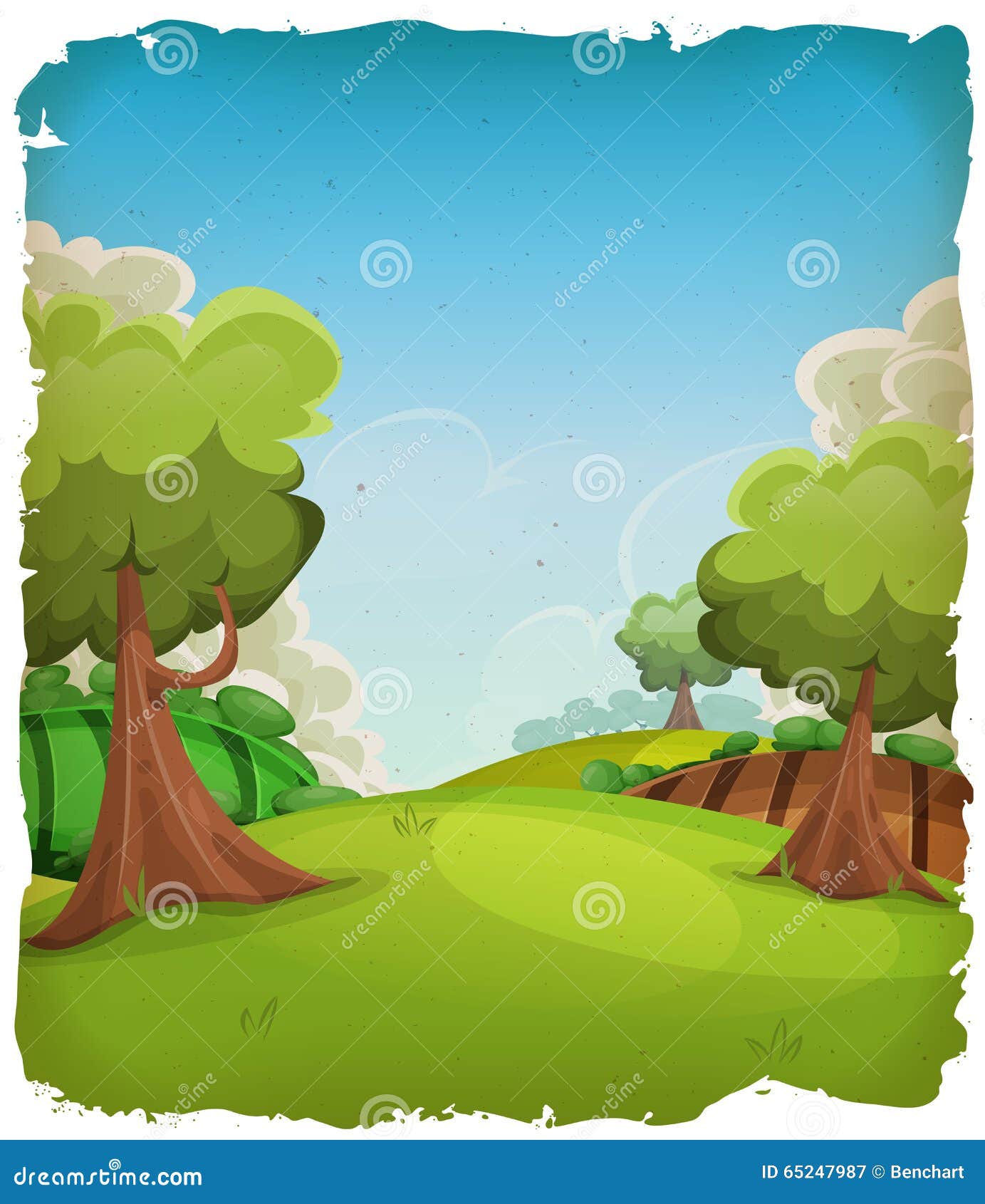 Cartoon Rural Landscape Background Stock Vector - Illustration of ...