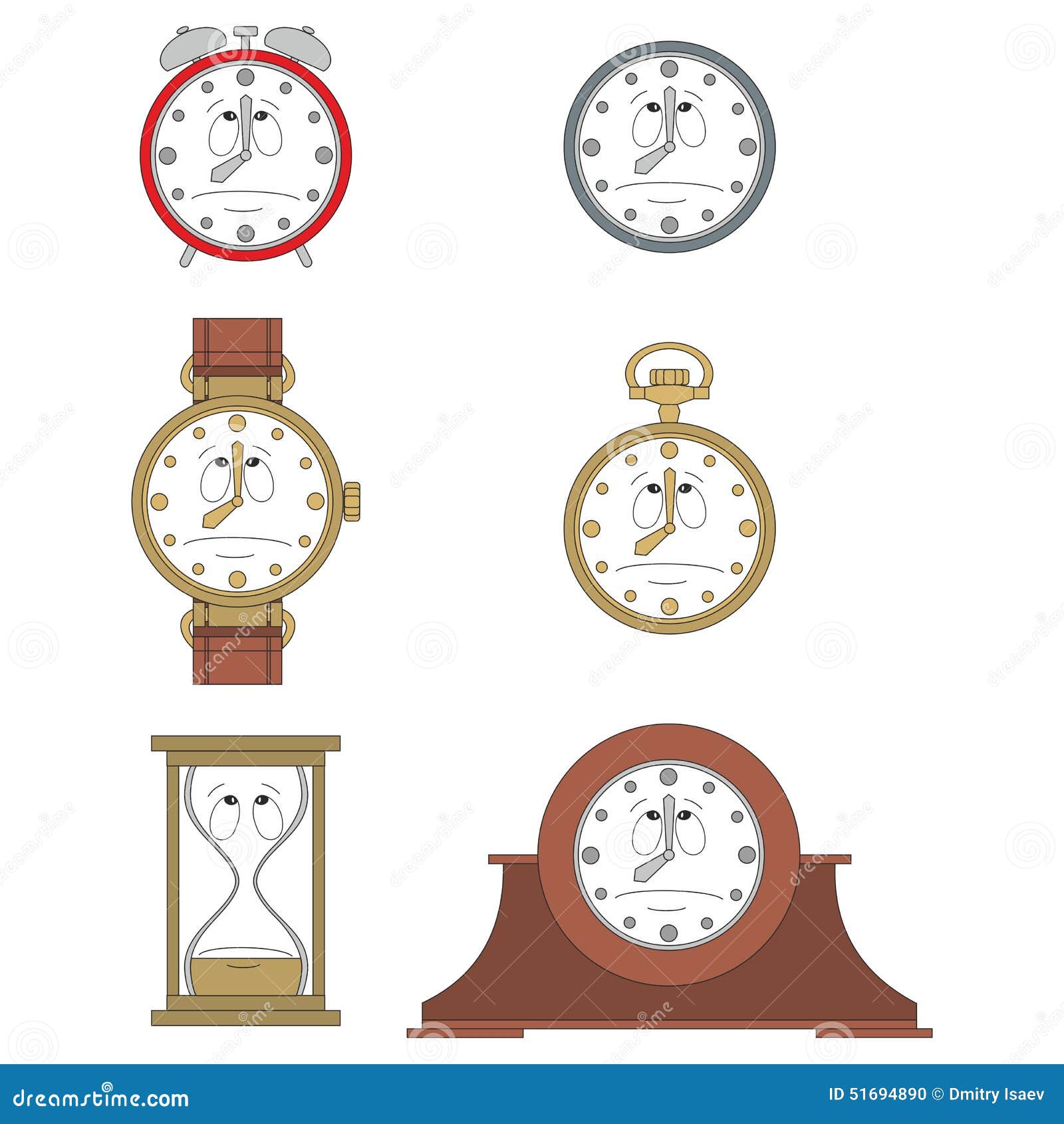 Cartoon Sad Clock Face Smiles 06 Stock Vector - Illustration of second ...