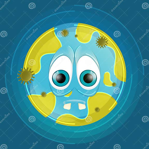 Cartoon of a Sad Earth Planet Stock Vector - Illustration of ...