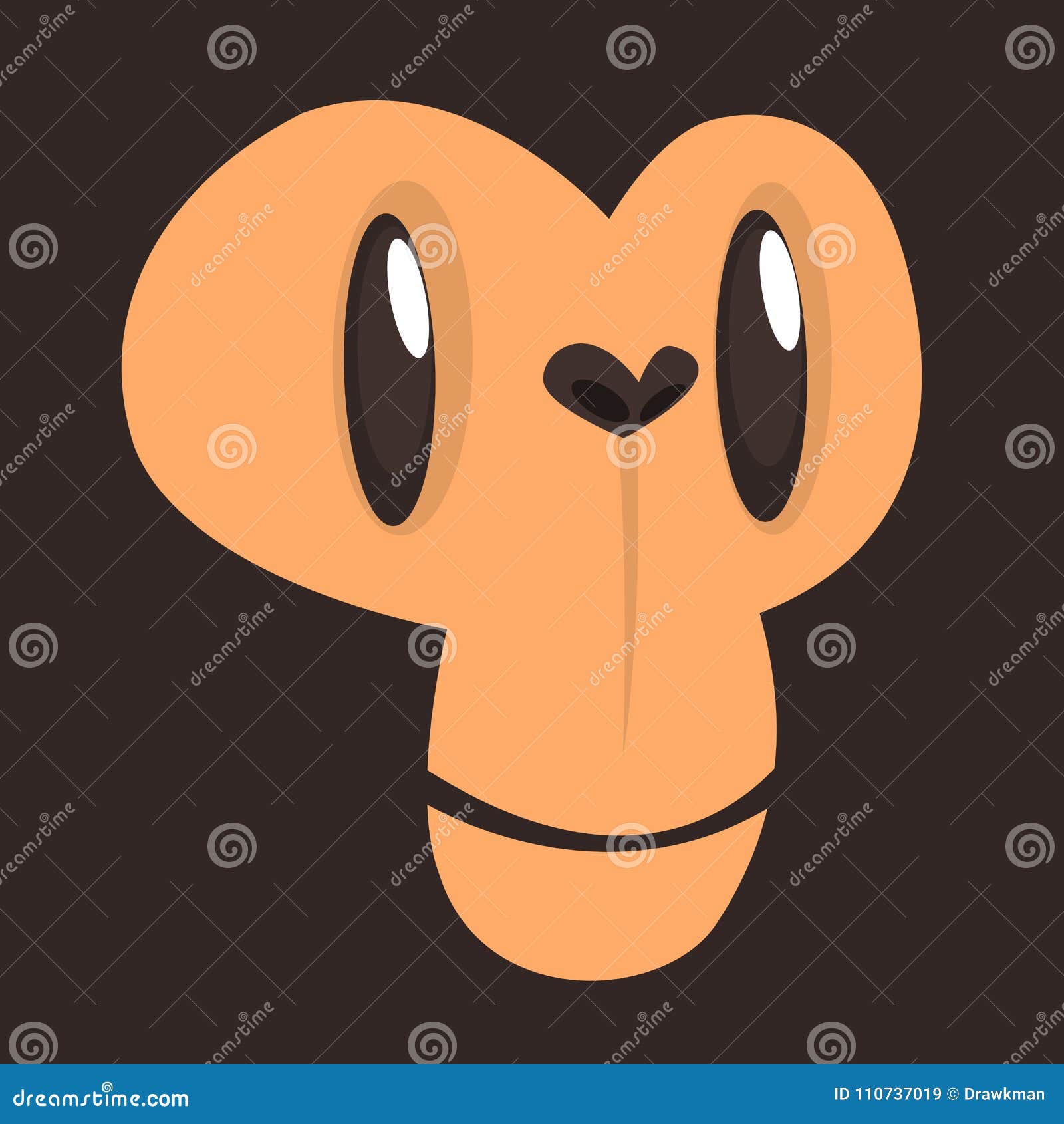 Cartoon Sad Monkey Face Expression. Vector Illustration of Smiling ...