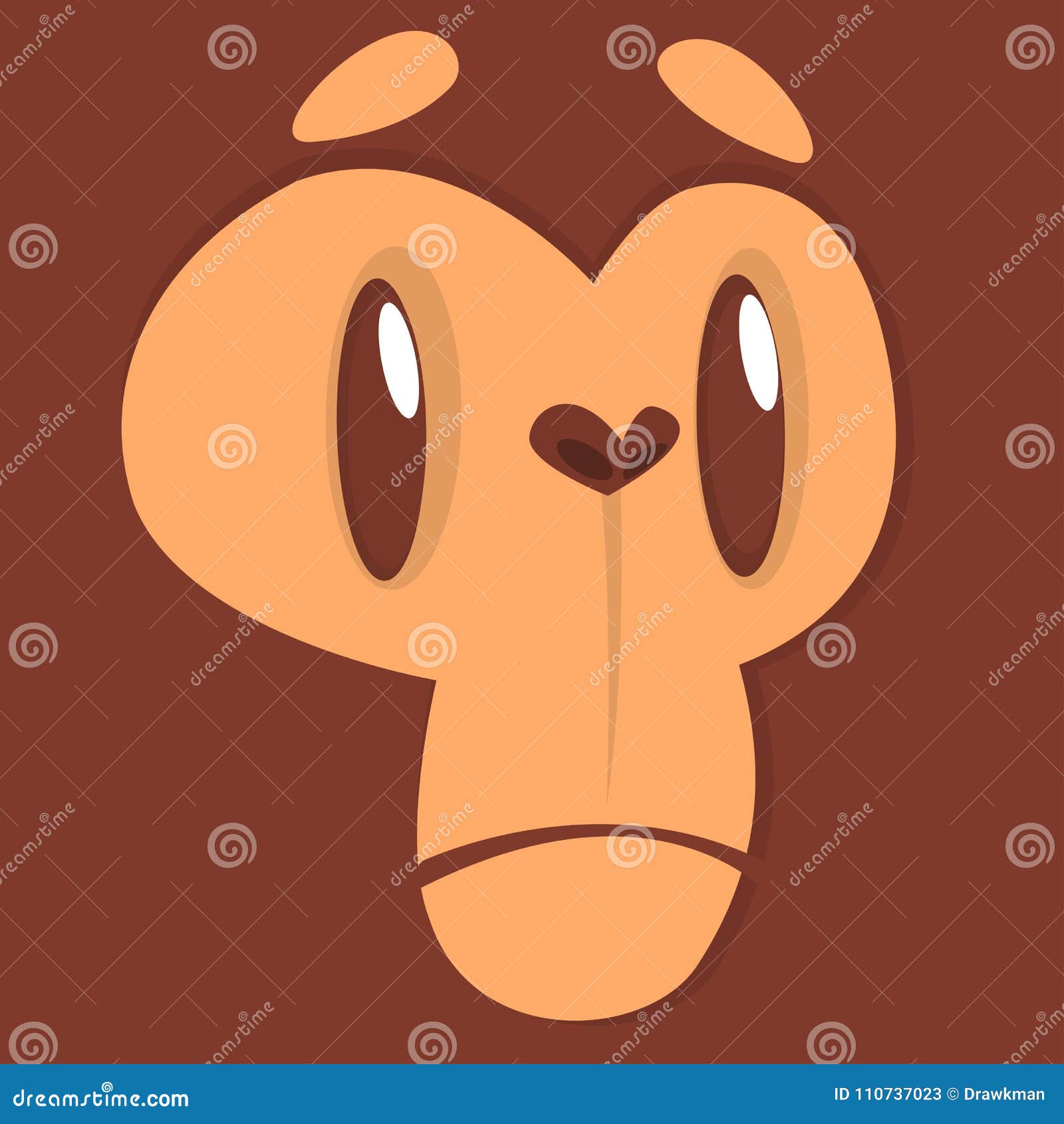Cartoon Sad Monkey Face Expression. Vector Illustration of Smiling ...