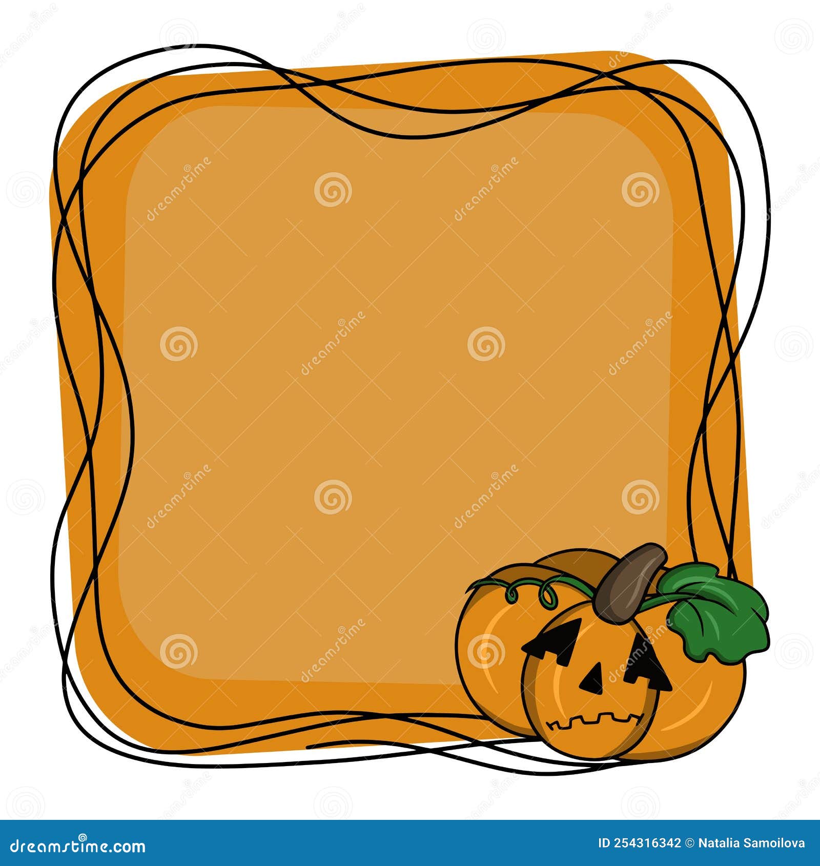 Cartoon Sad Pumpkin, Orange Bright Square Halloween Frame, Copy Space ...
