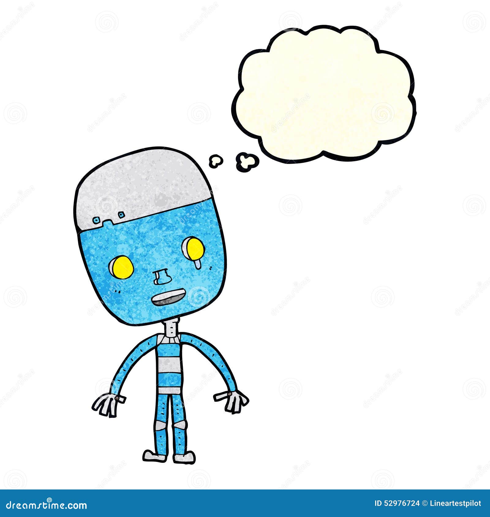 Cartoon Sad Robot with Thought Bubble Stock Illustration - Illustration ...
