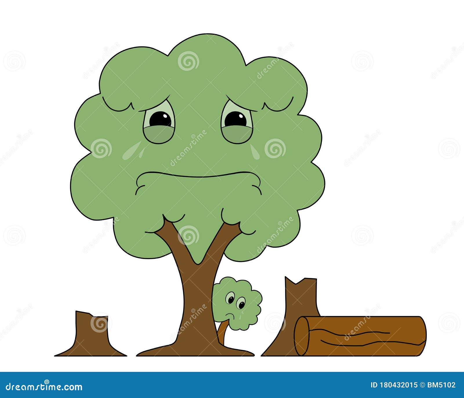 Cartoon Sad Tree and Tree Stumps Stock Illustration - Illustration of ...