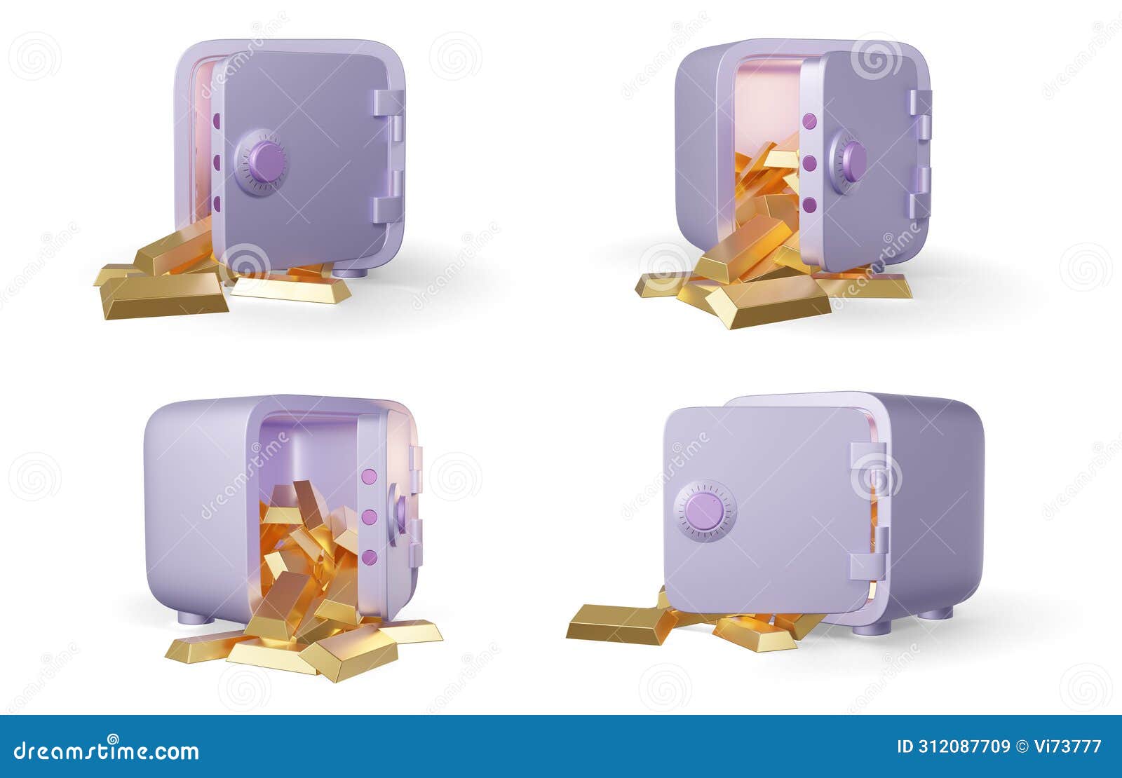 Set Of Cartoon Safe Boxes. Opened, Closed, Full And Empty. Vector ...