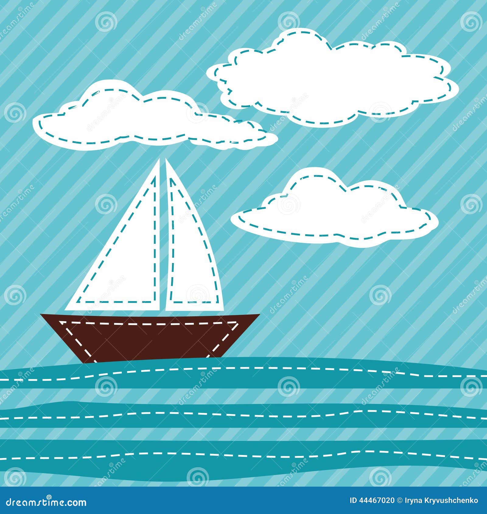 Cartoon Sail Boat. Patchwork Stock Vector - Illustration of homemade ...