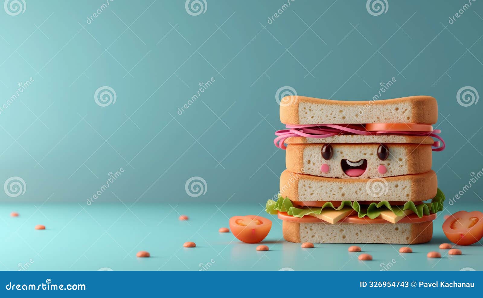 A Cartoon Sandwich with Eyes and a Smile Sits on a Blue Surface Stock ...