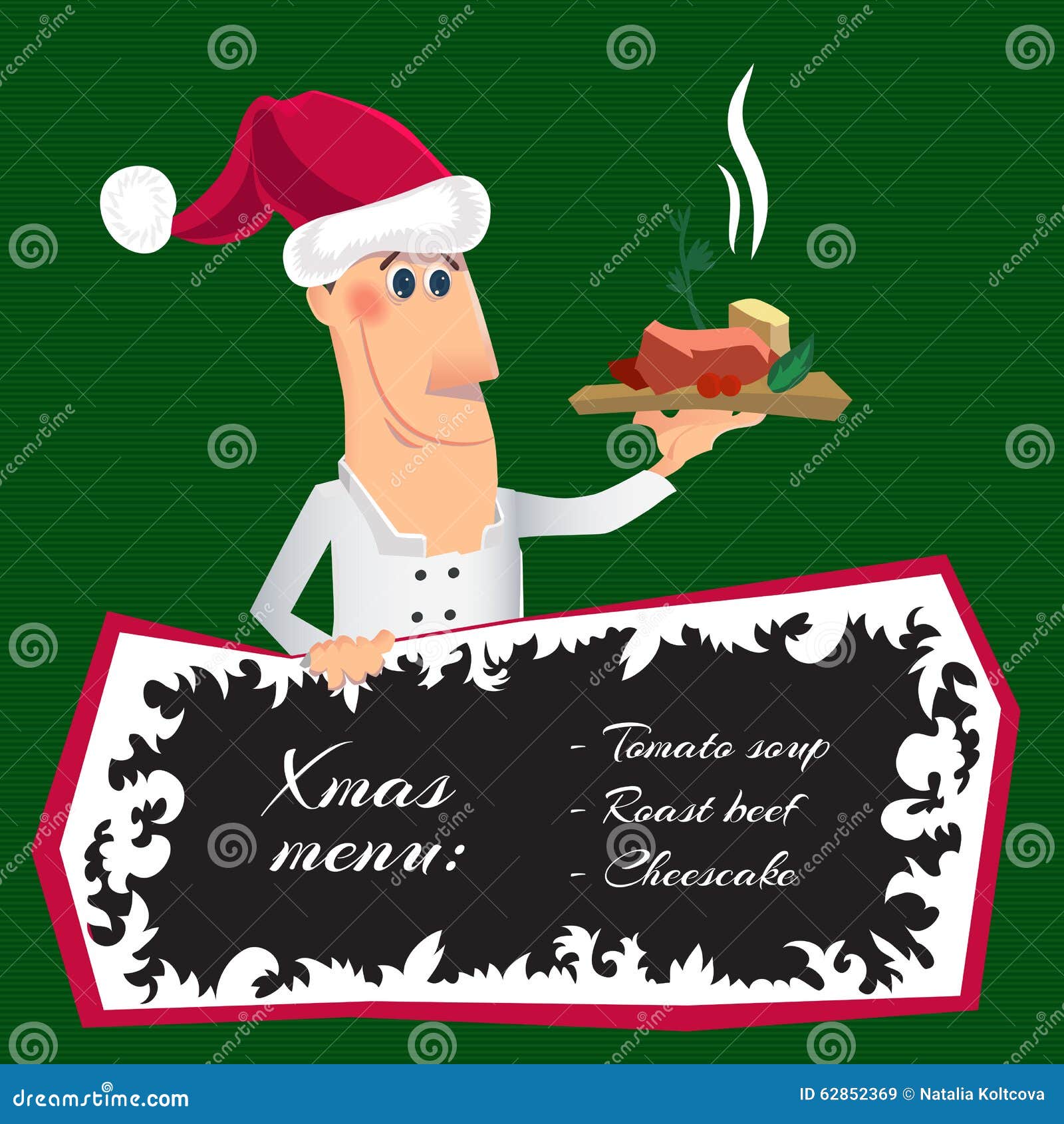 Cartoon Santa Chef with a Dish Stock Vector - Illustration of party ...