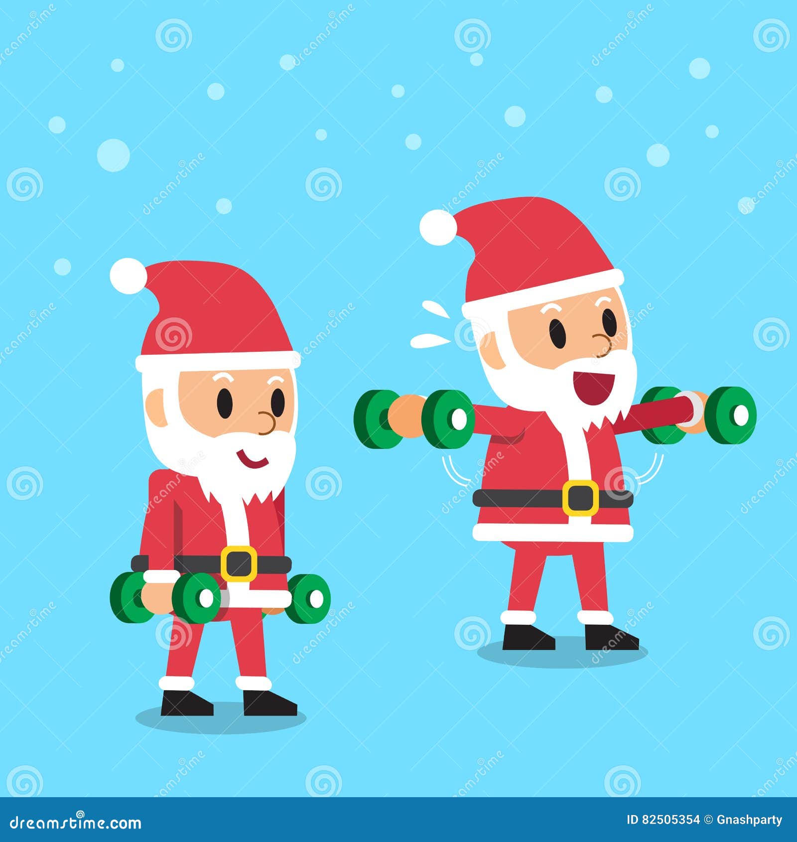 Cartoon Santa Claus Doing Dumbbell Lateral Raise Exercise Step Training ...