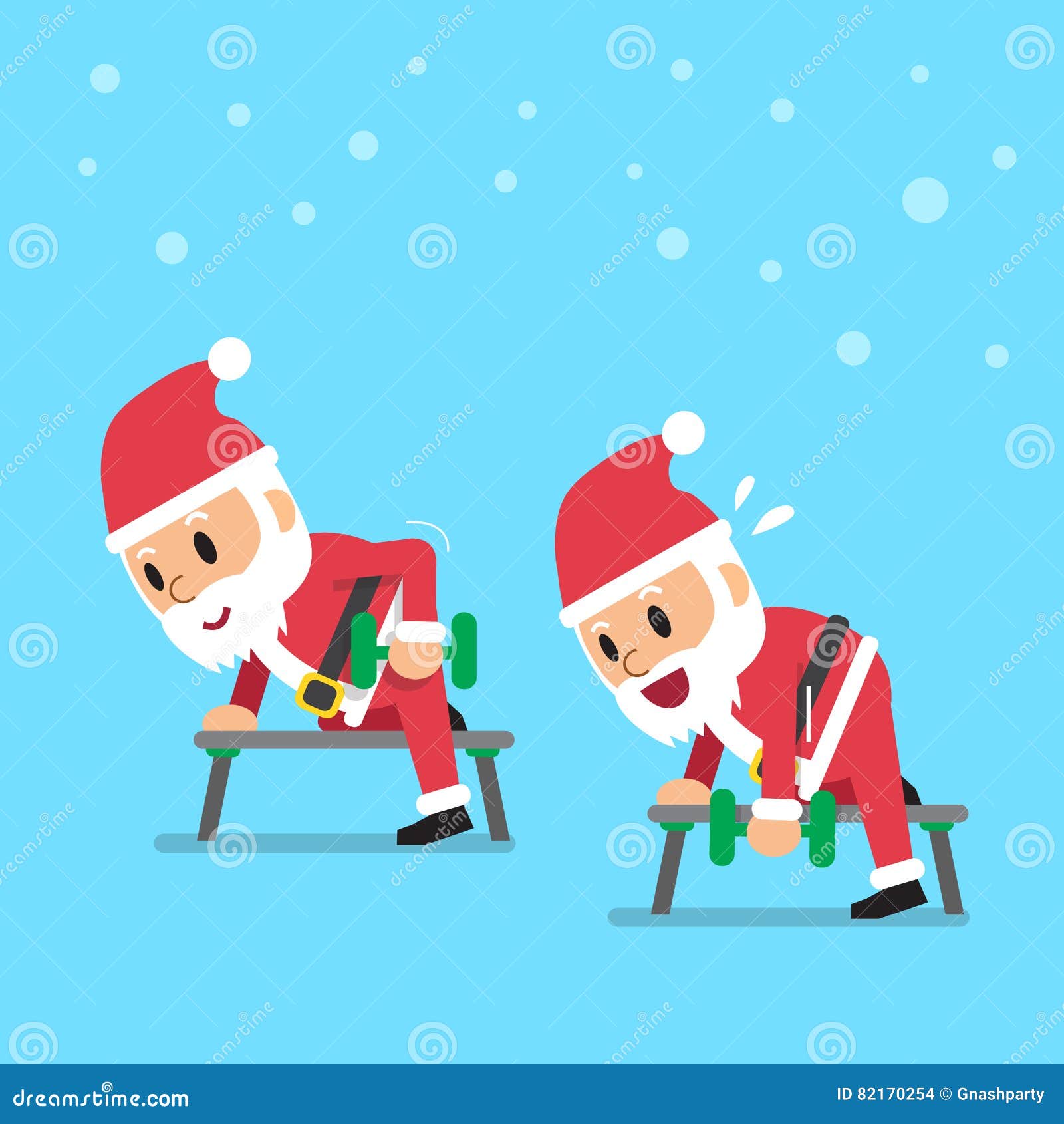 Cartoon Santa Claus Doing Dumbbell Row Exercise Step Training Stock ...