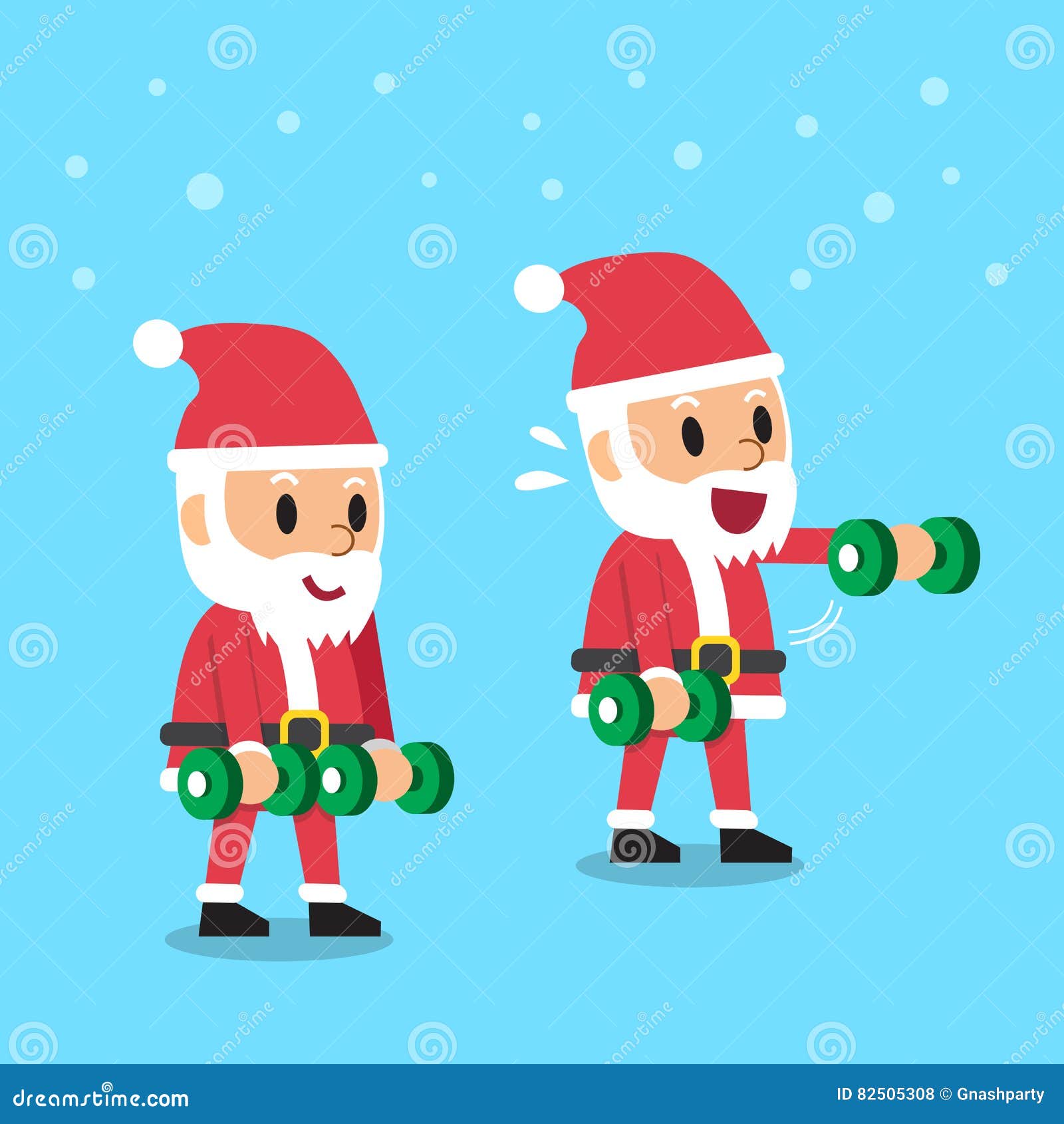 Cartoon Santa Claus Doing Front Dumbbell Raise Exercise Step Training ...