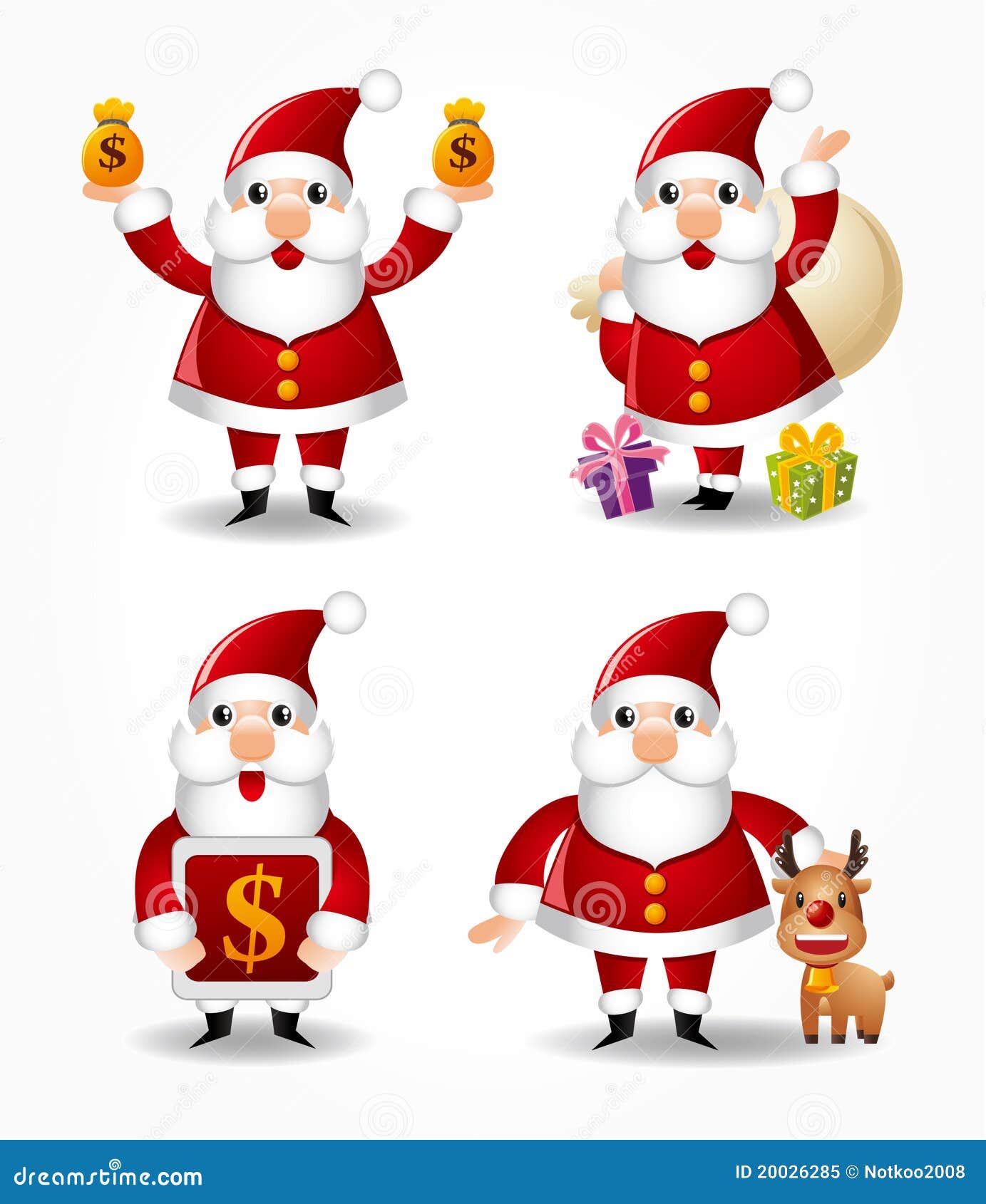 Cartoon Santa Claus Icon Set Stock Vector - Illustration of icon, bell ...