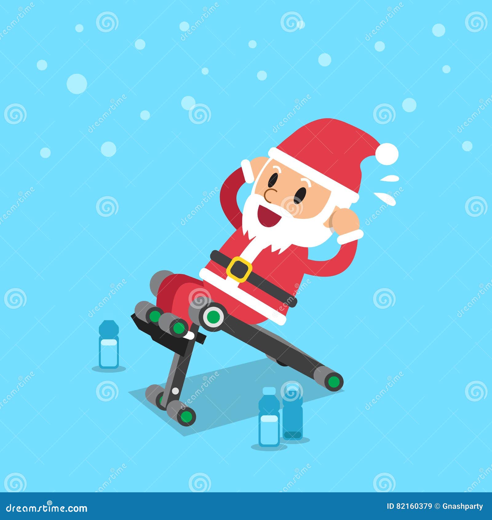 Cartoon Santa Claus Using Sit Up Bench Stock Vector - Illustration of ...
