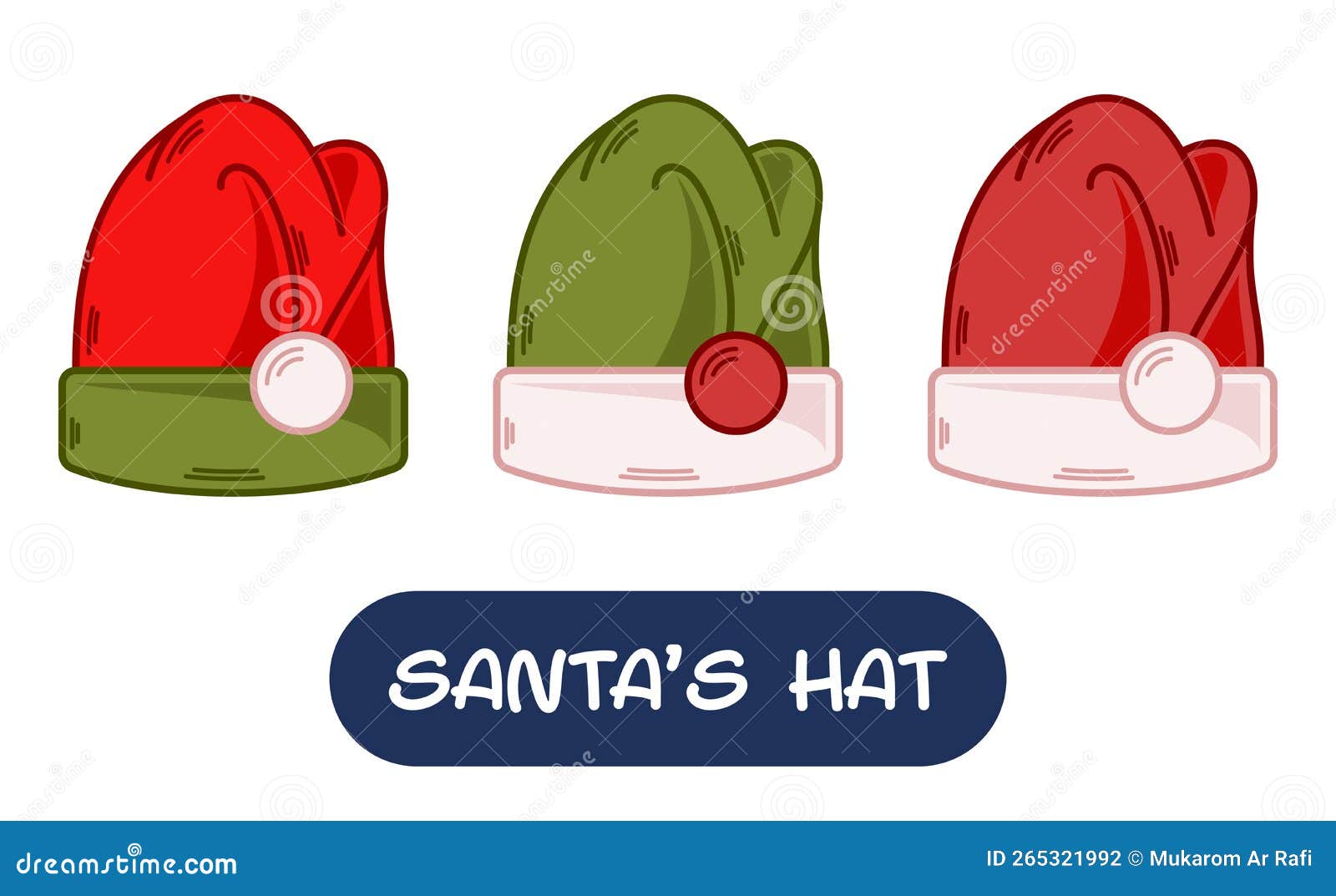 Cartoon Santa Hat Illustration. Set of Variation Colors. EPS 10 Vector ...