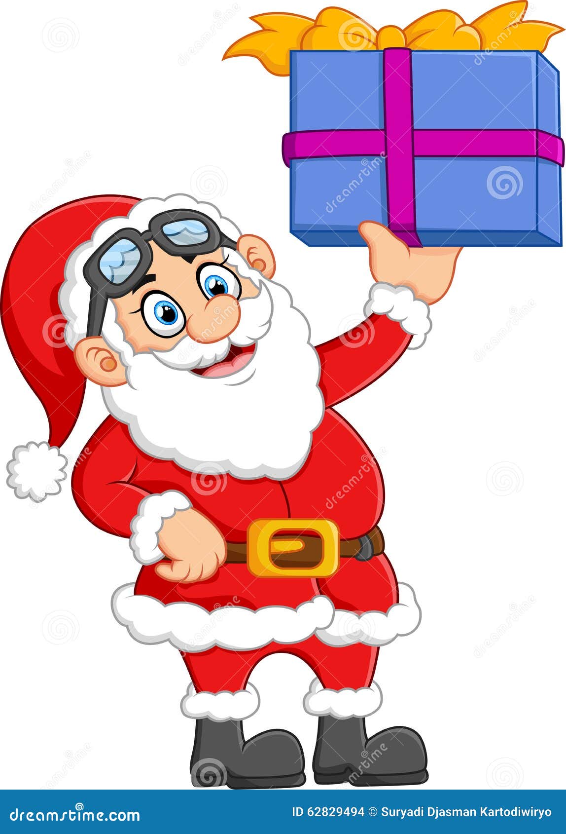 Cartoon Santa Holding Gift Box Stock Vector - Illustration of hand ...
