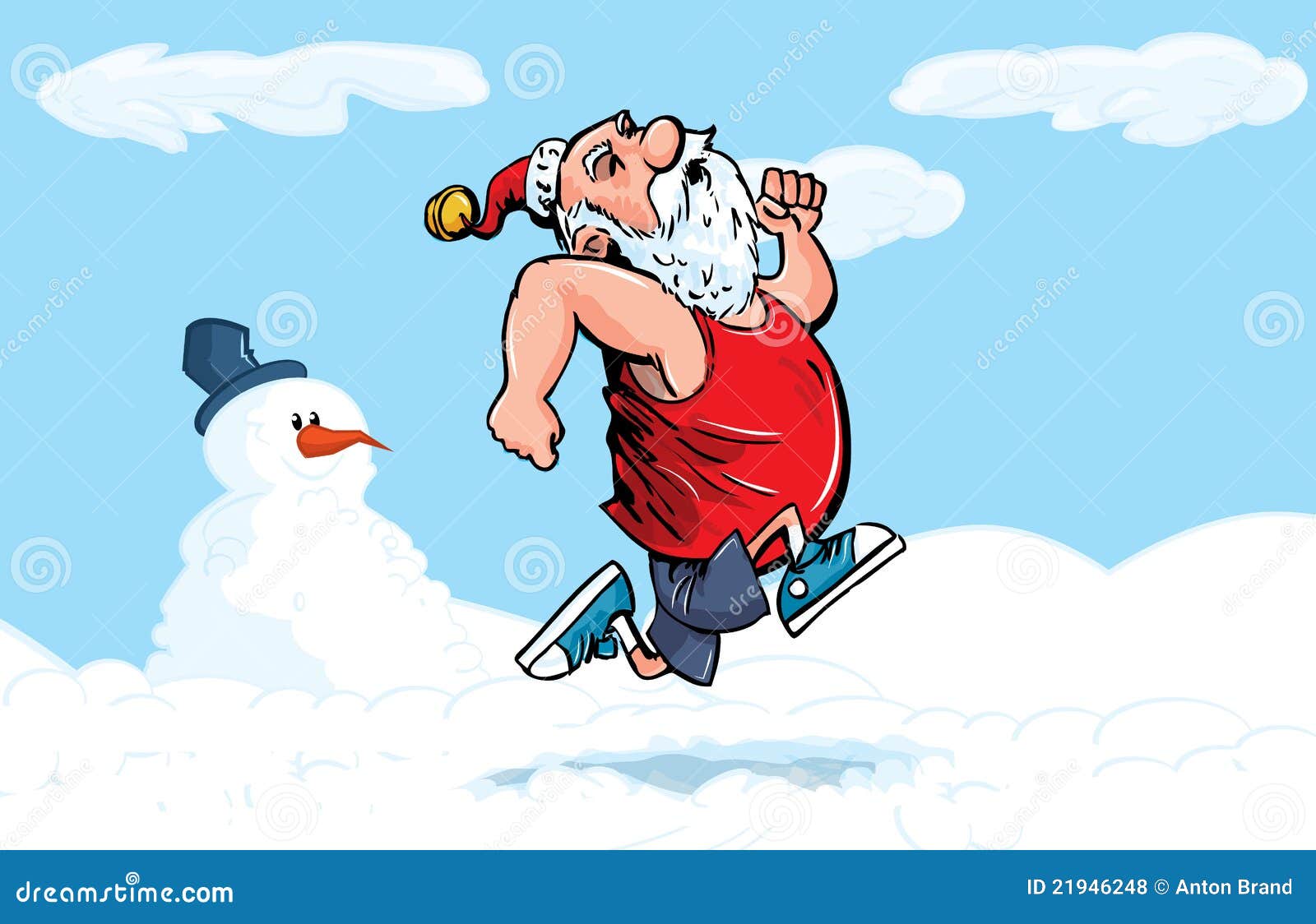 Cartoon Santa Running for Exercise in the Snow Stock Vector ...