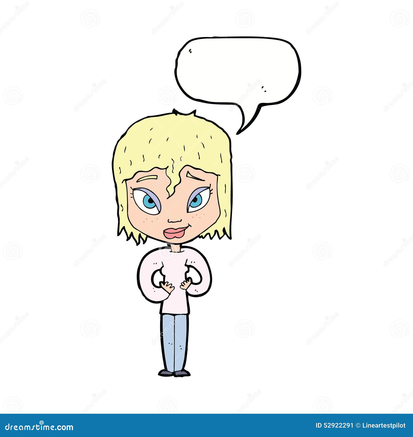 Cartoon Satisfied Woman with Speech Bubble Stock Illustration ...
