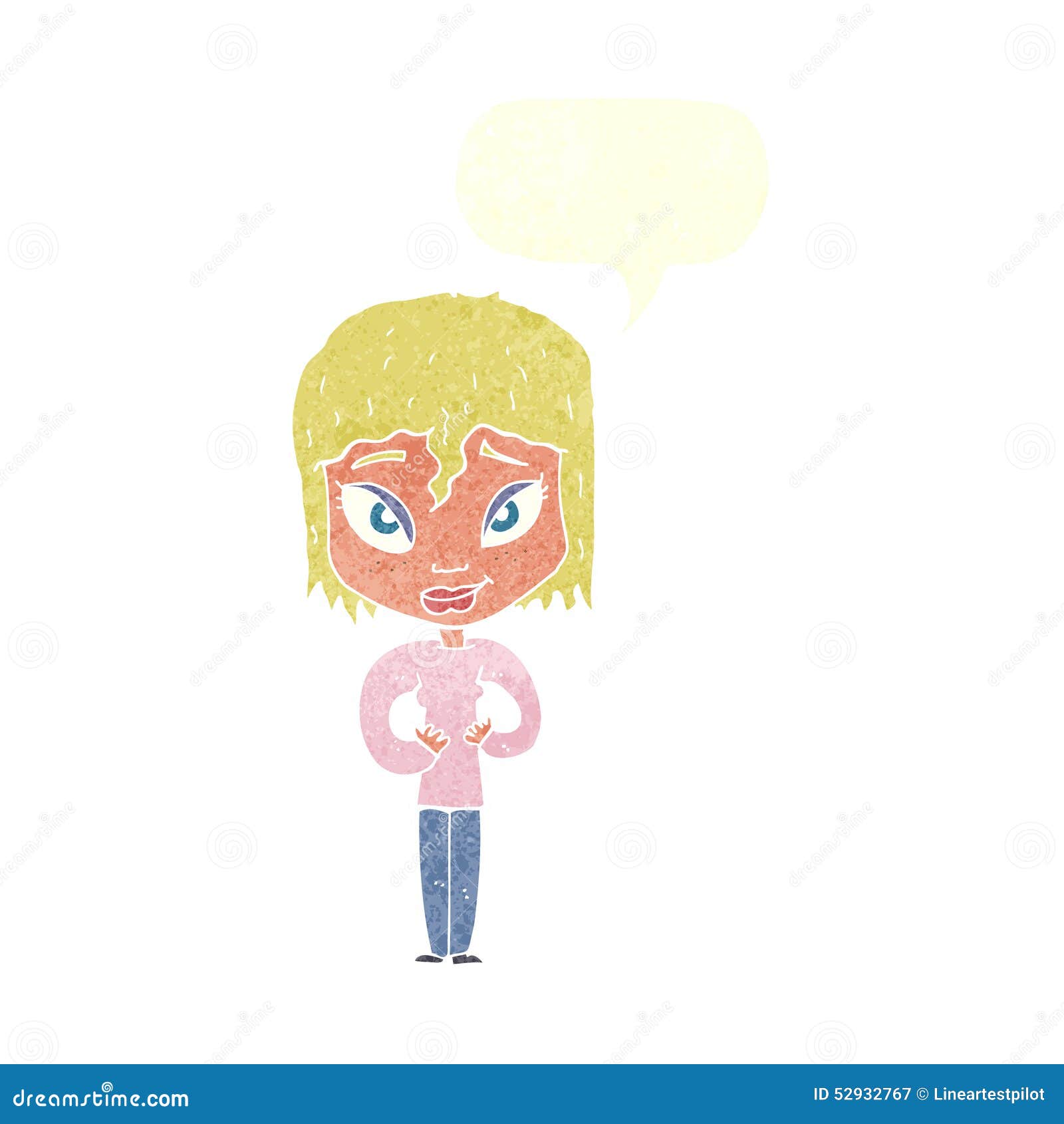 Cartoon Satisfied Woman with Speech Bubble Stock Illustration ...