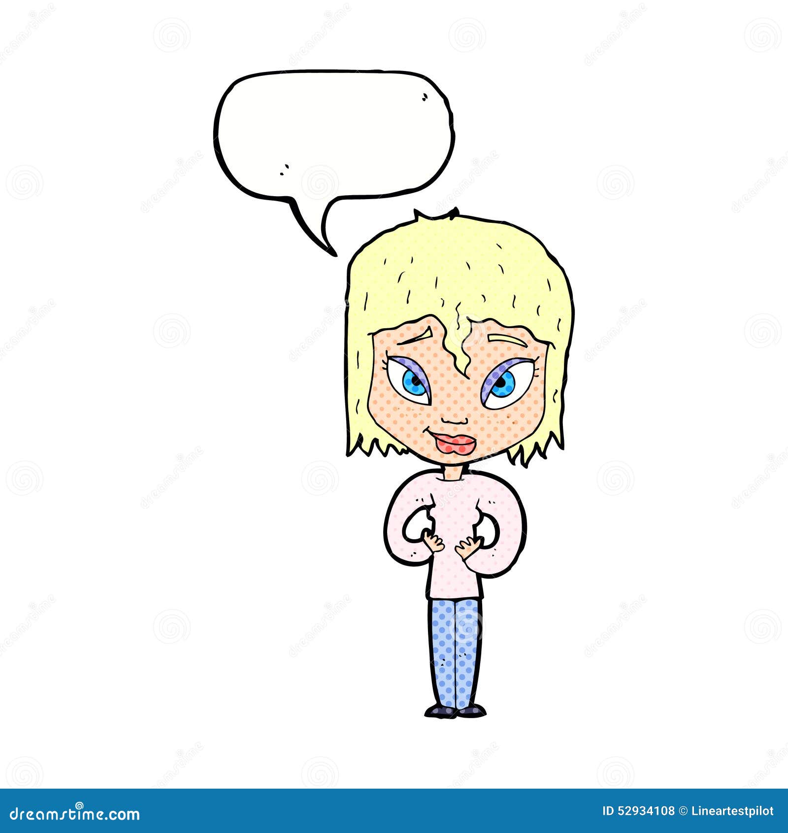 Cartoon Satisfied Woman with Speech Bubble Stock Illustration ...
