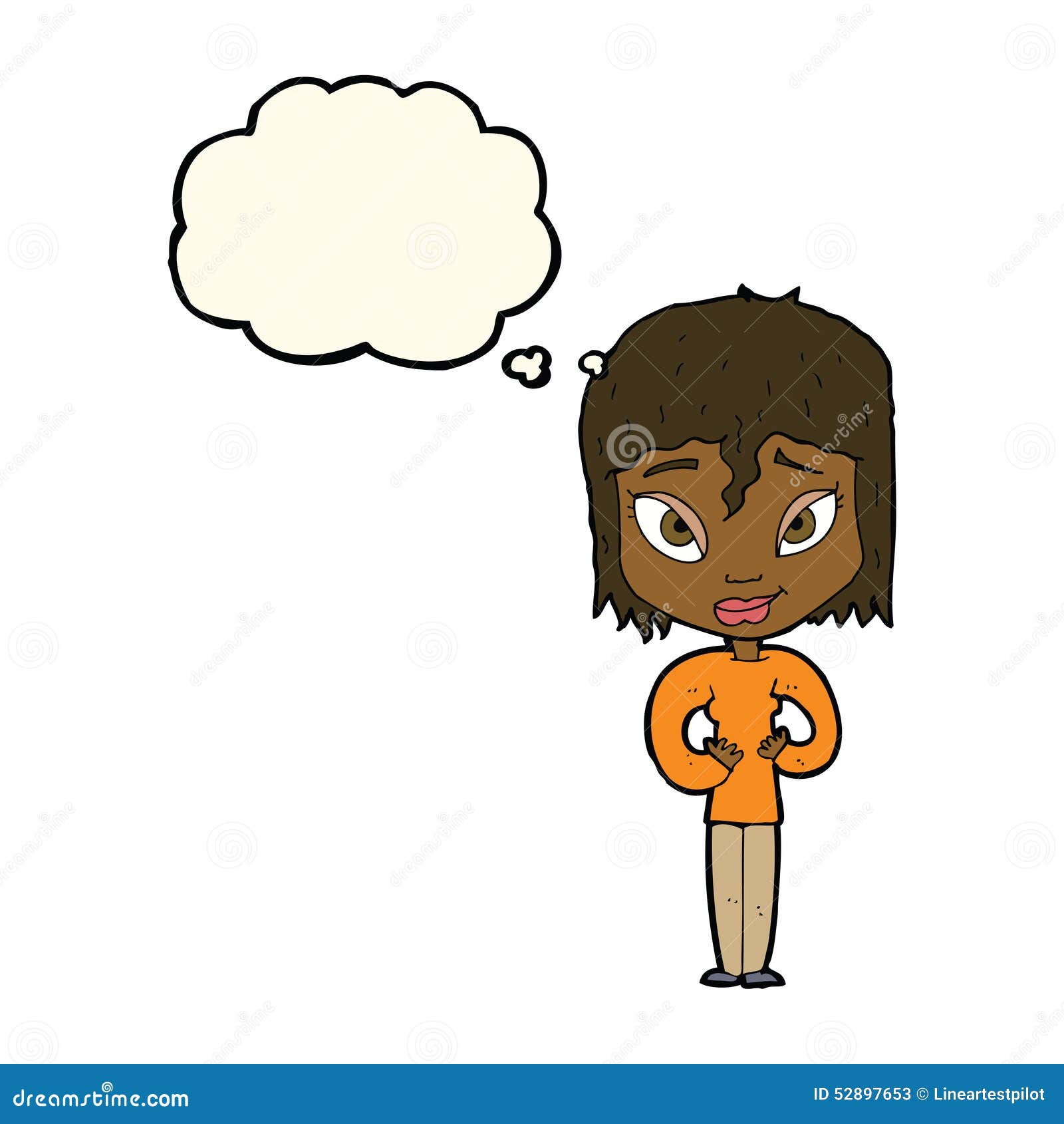 Cartoon Satisfied Woman with Thought Bubble Stock Illustration ...